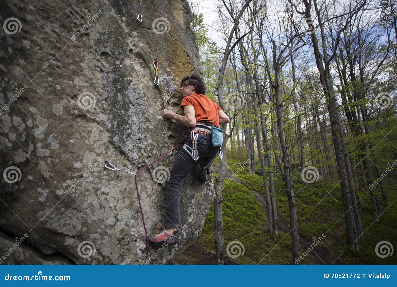Athlete Climbs on Rock with Rope. Stock Photo - Image of climb ...