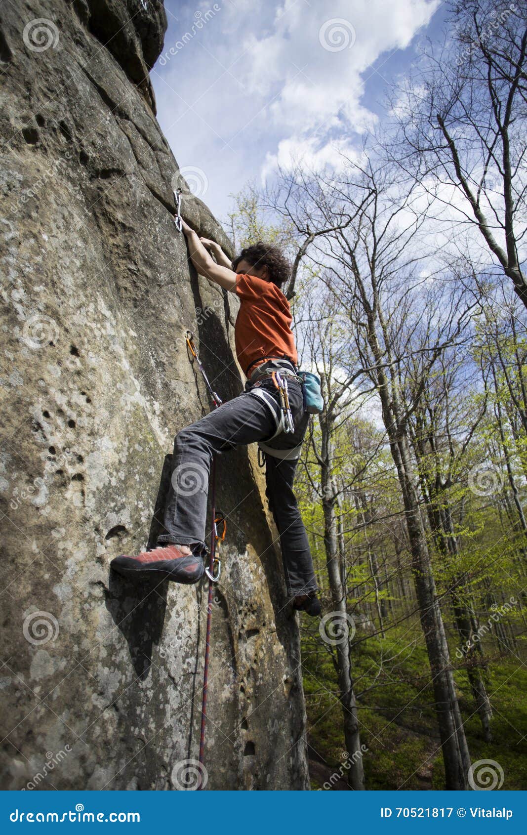 Athlete Climbs on Rock with Rope. Stock Image - Image of climber ...