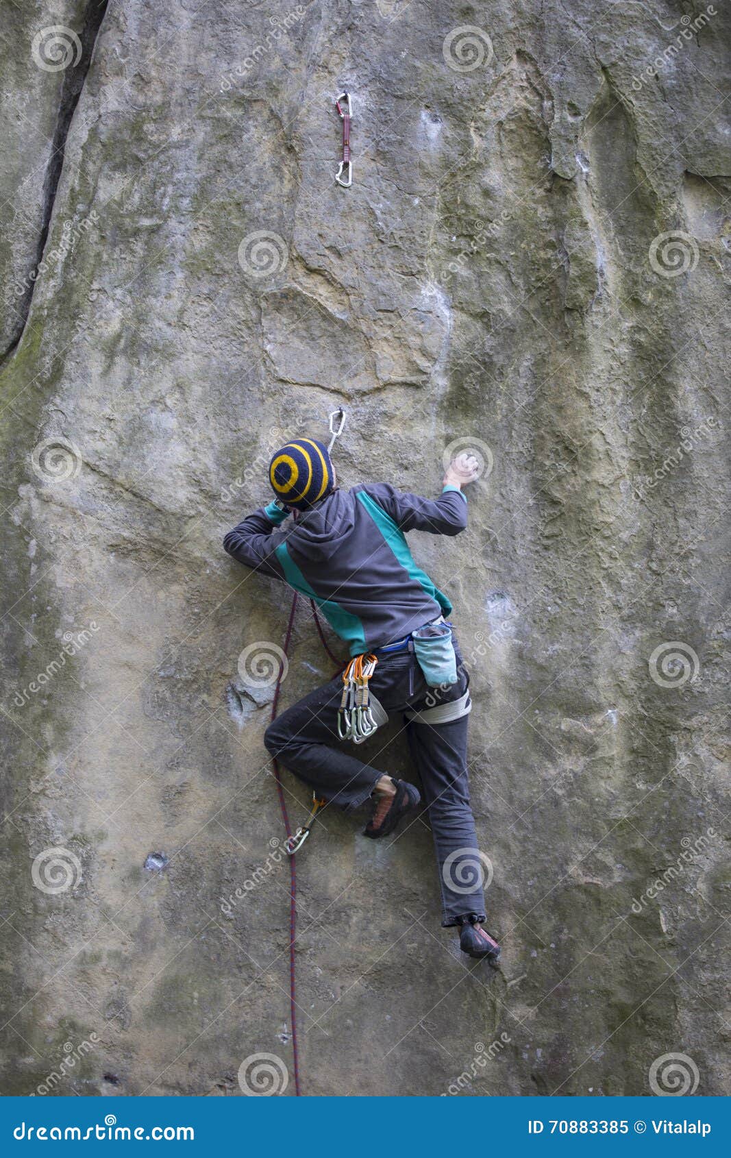 Athlete Climbs on Rock with Rope. Stock Image - Image of climbing ...