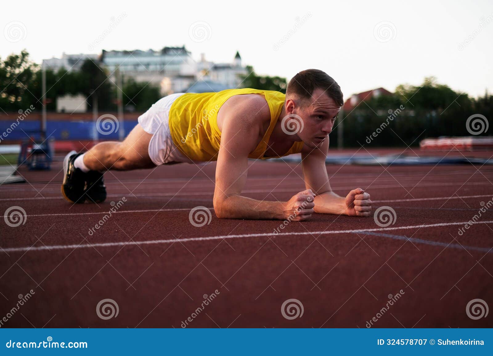 Athlete Doing Plank Exercise before Race Stock Image - Image of ...