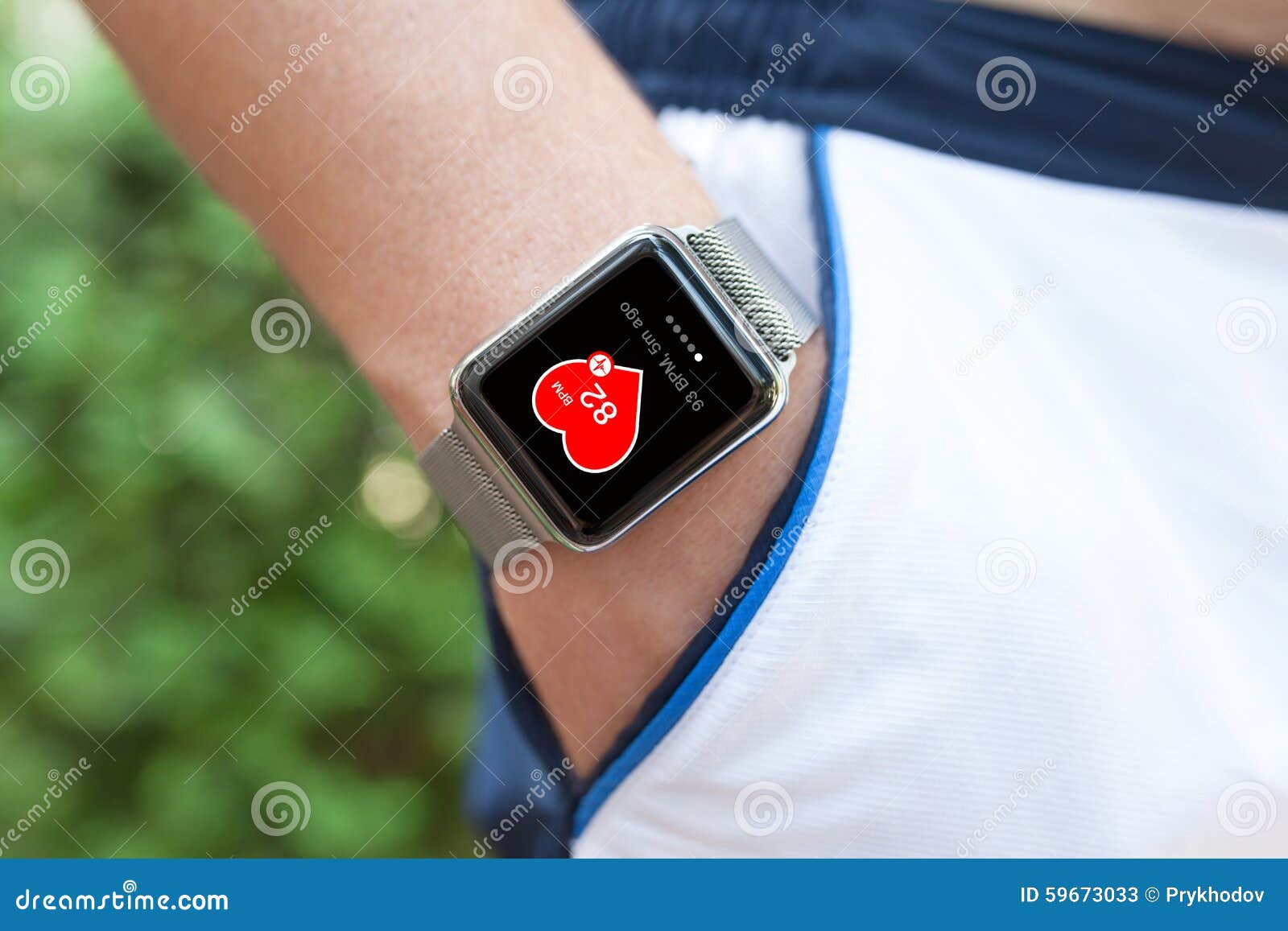 Athlete Hand with Watch and App Health on the Screen Stock Image ...