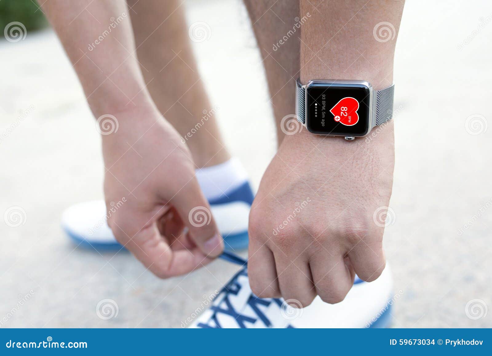 Athlete Hand with Watch and App Health on the Screen Stock Photo ...