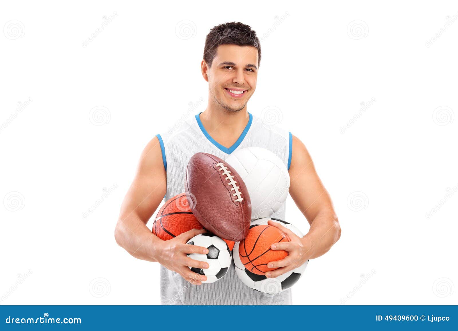 Athlete Holding a Bunch of Different Kinds of Balls Stock Photo - Image ...