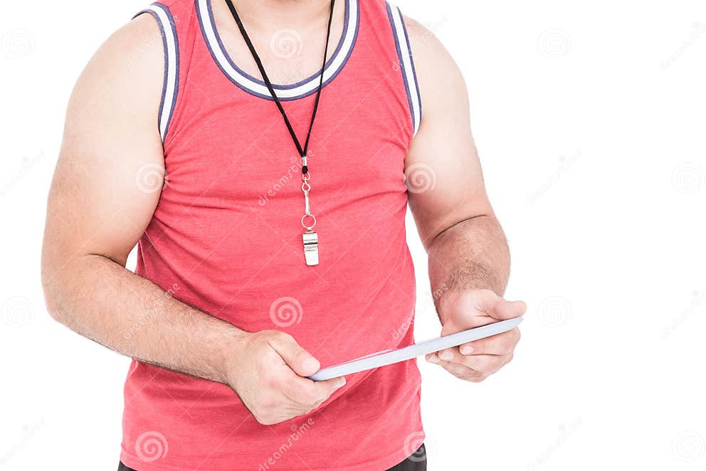 Athlete Holding a Digital Tablet Stock Photo - Image of studio ...
