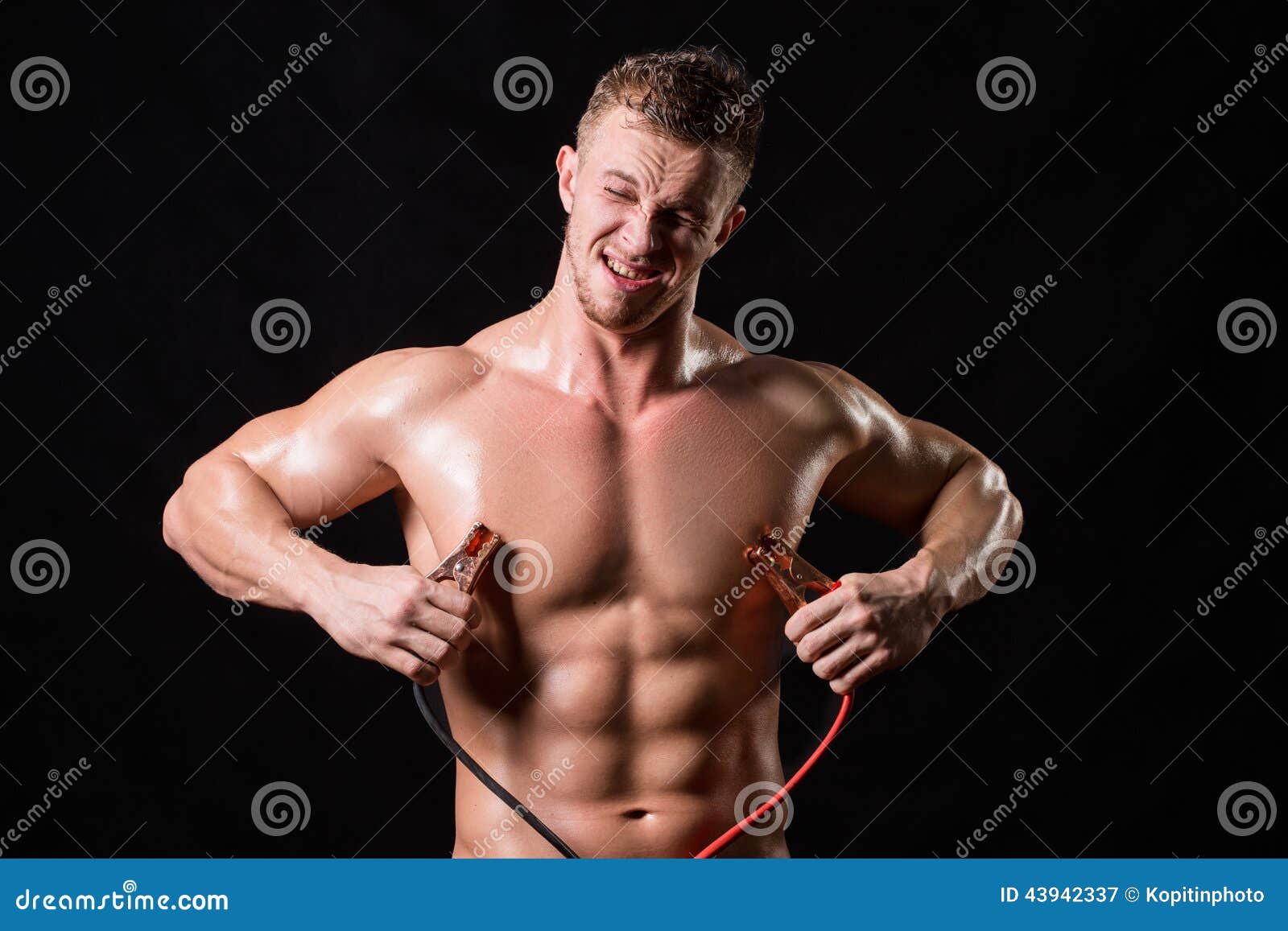 Athlete Holds the High Voltage Wires. Stock Image - Image of champion ...
