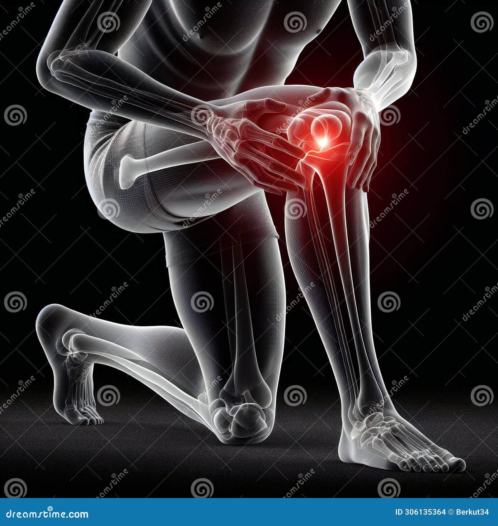 An Athlete on a Jog Feels Severe Pain in the Knee Joint Stock Photo ...