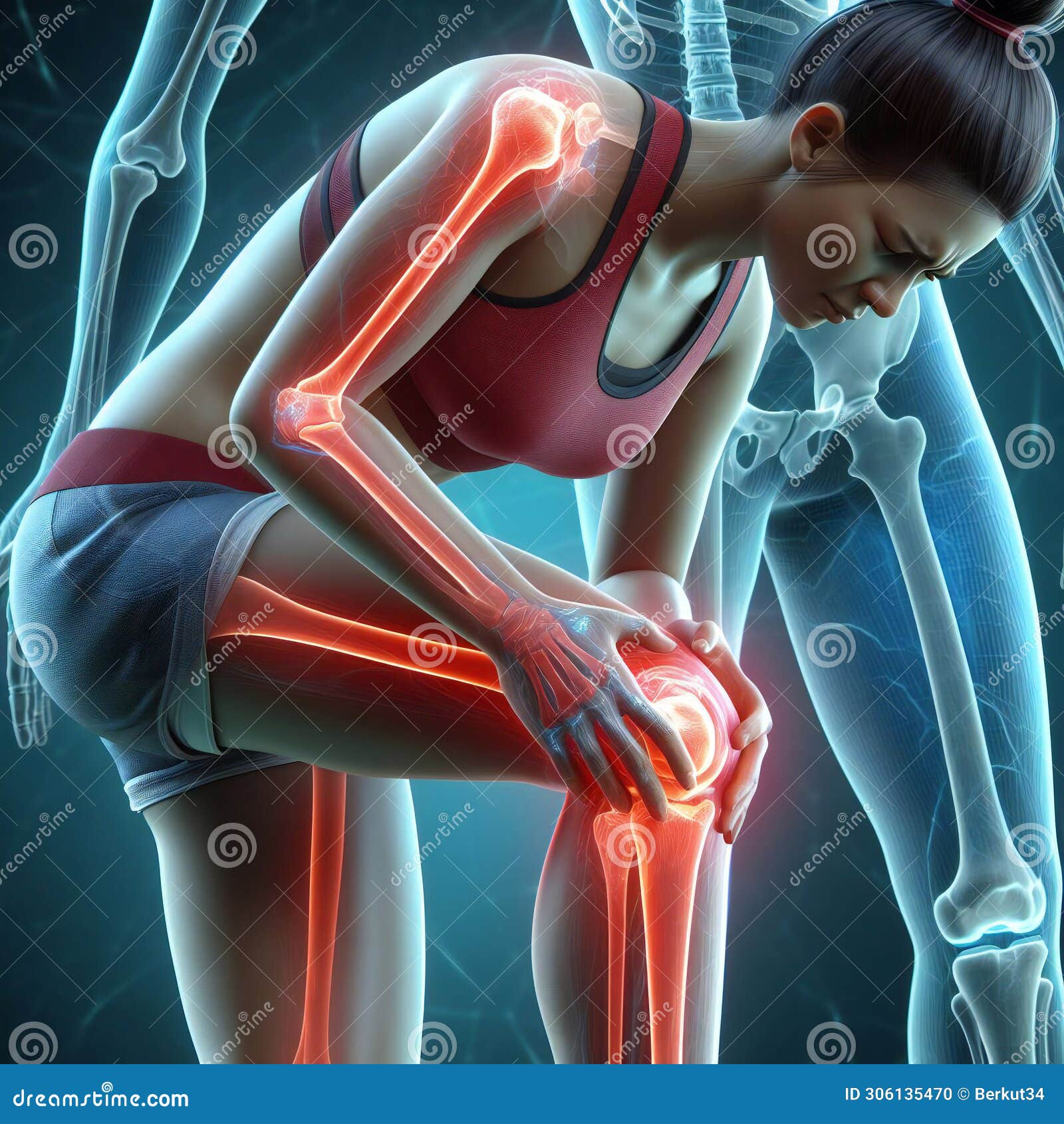 An Athlete on a Jog Feels Severe Pain in the Knee Joint Stock Photo ...