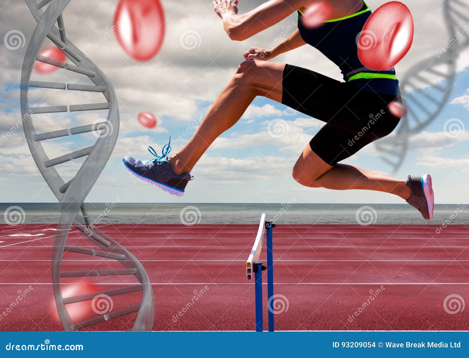 Athlete Jumping the Hurdle with Dna Chains Stock Photo - Image of ...