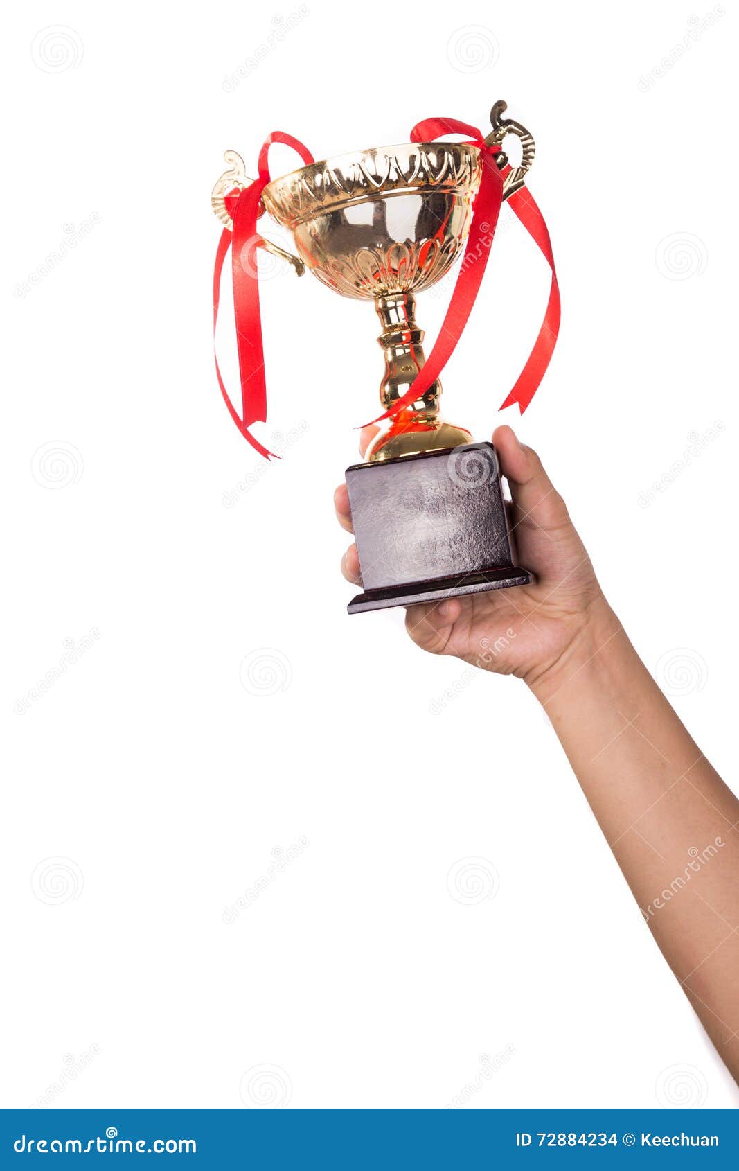 Athlete Lifting Up Gold Trophy with One Hand Stock Photo - Image of ...