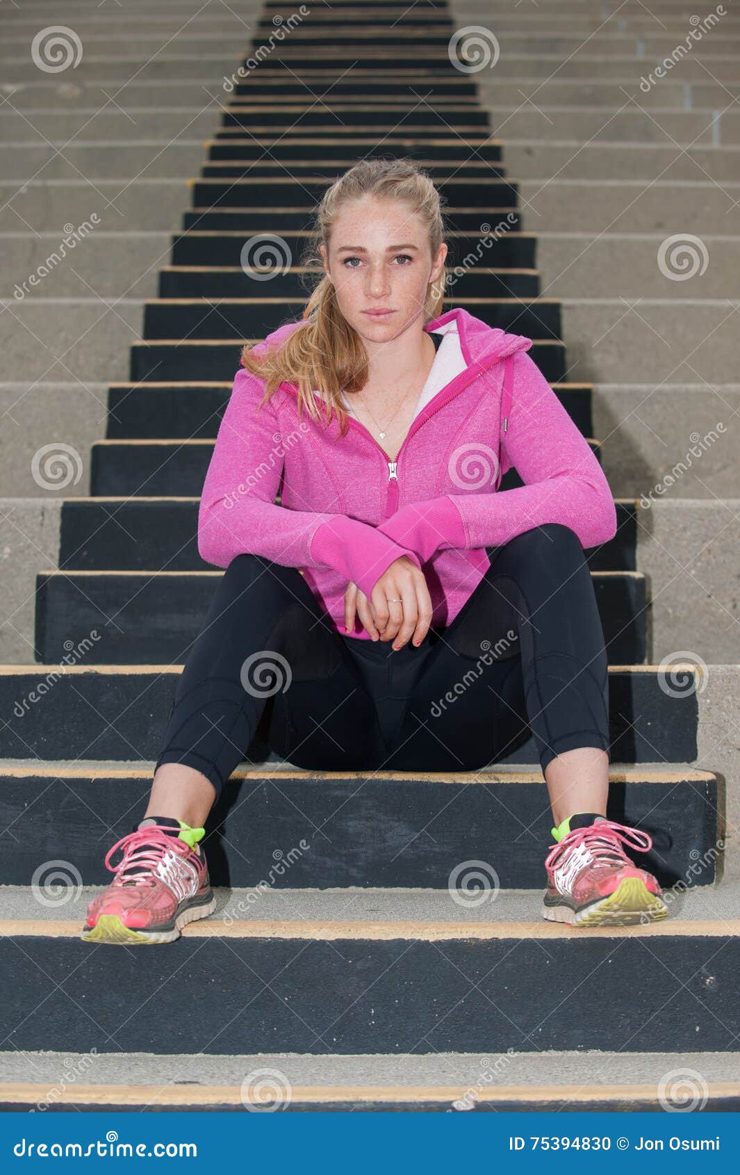 Athlete Looking Down the Steps Stock Photo - Image of serious, looking ...