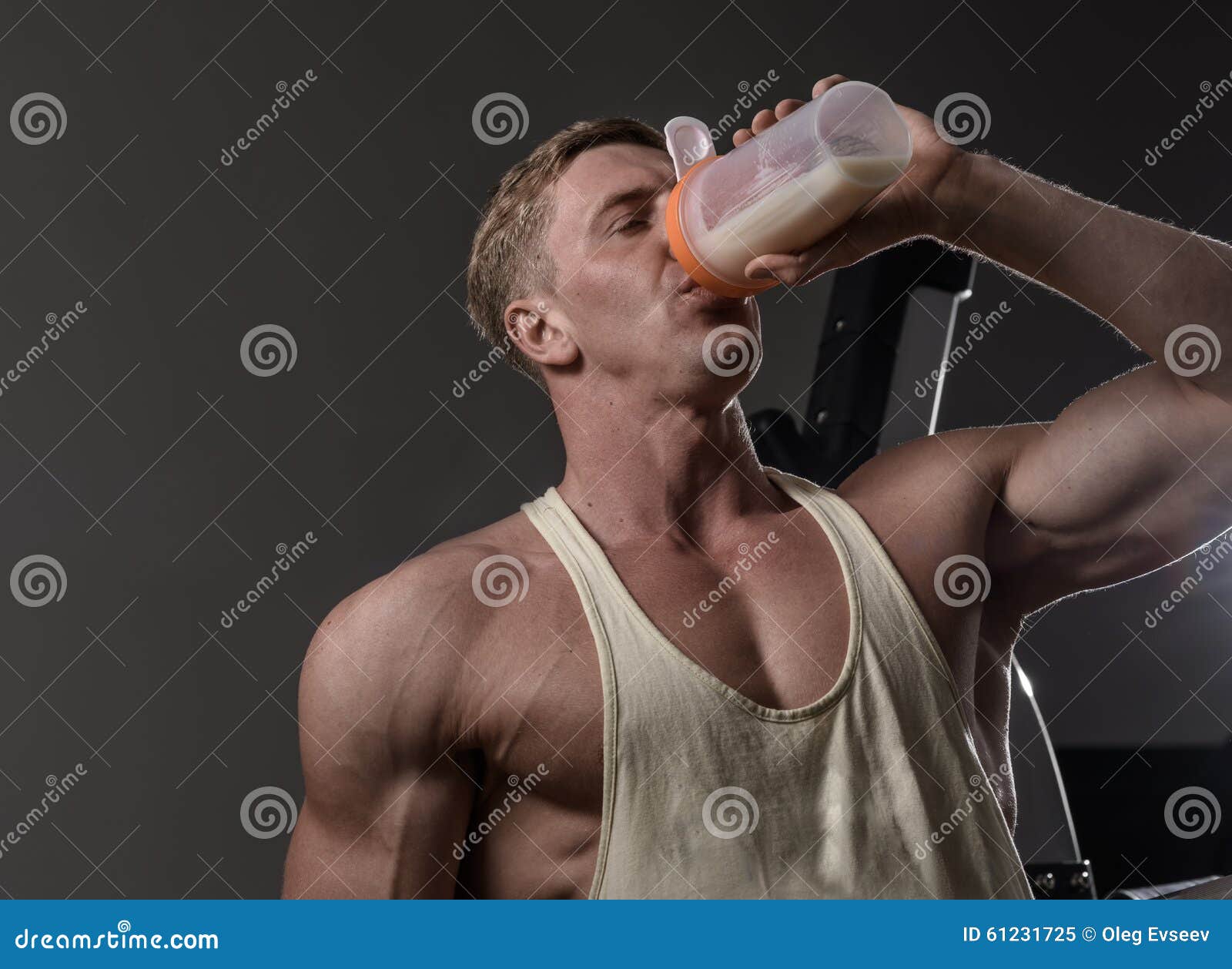 Athlete Man Drinking Protein in Gym Stock Image - Image of musculation ...