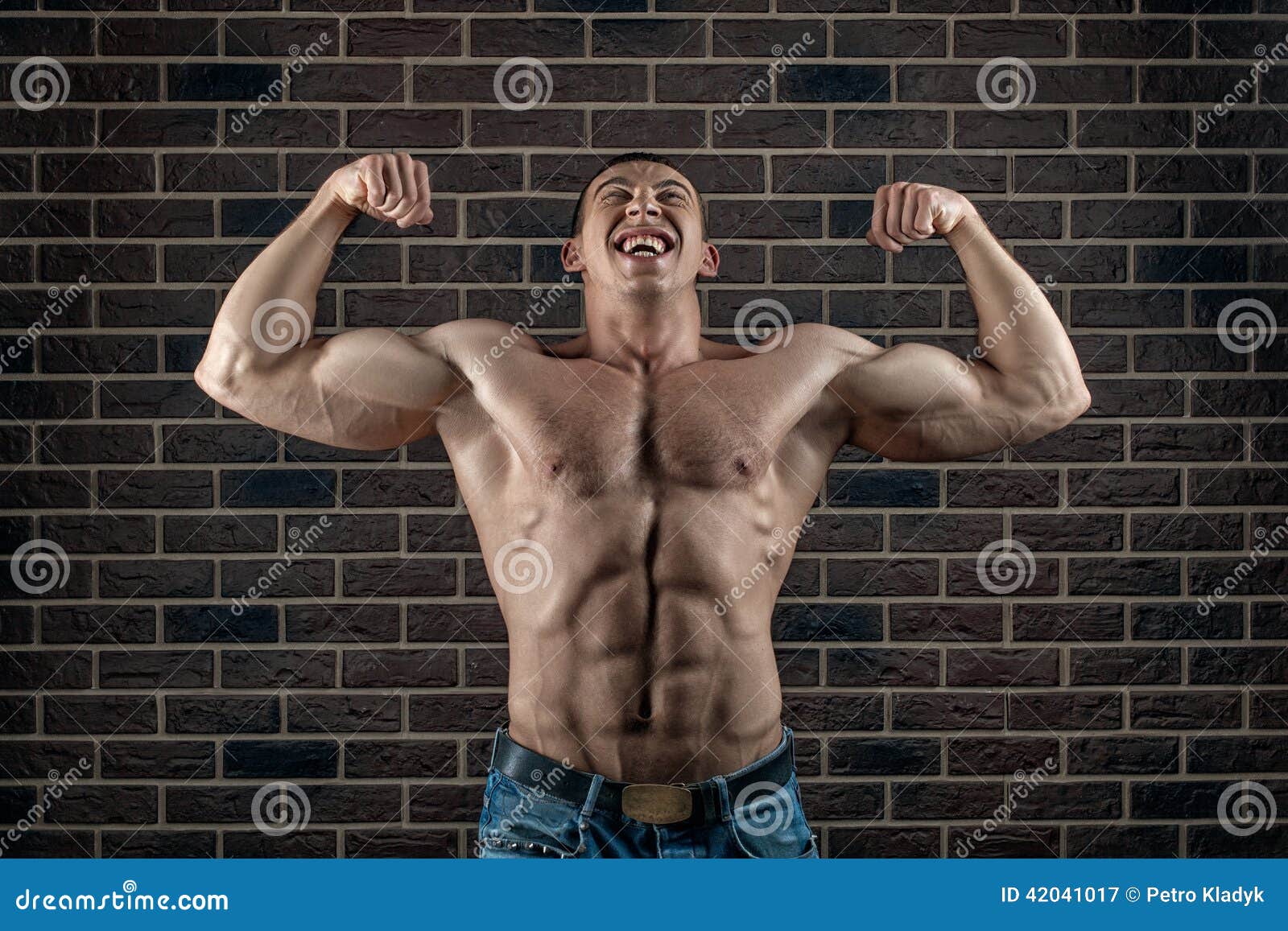 Athlete Man Raised His Hands. Stock Image - Image of fitness ...