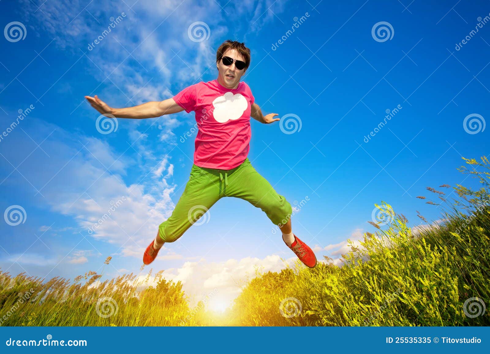 Athlete Man Runing Against the Blue Sky Stock Image - Image of meadow ...