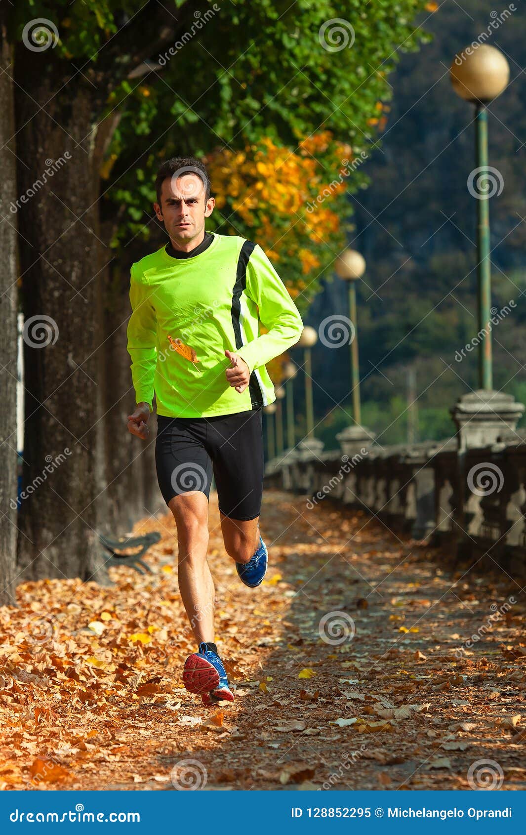 Athlete Man Runs in Training in the Fall Stock Image - Image of muscles ...
