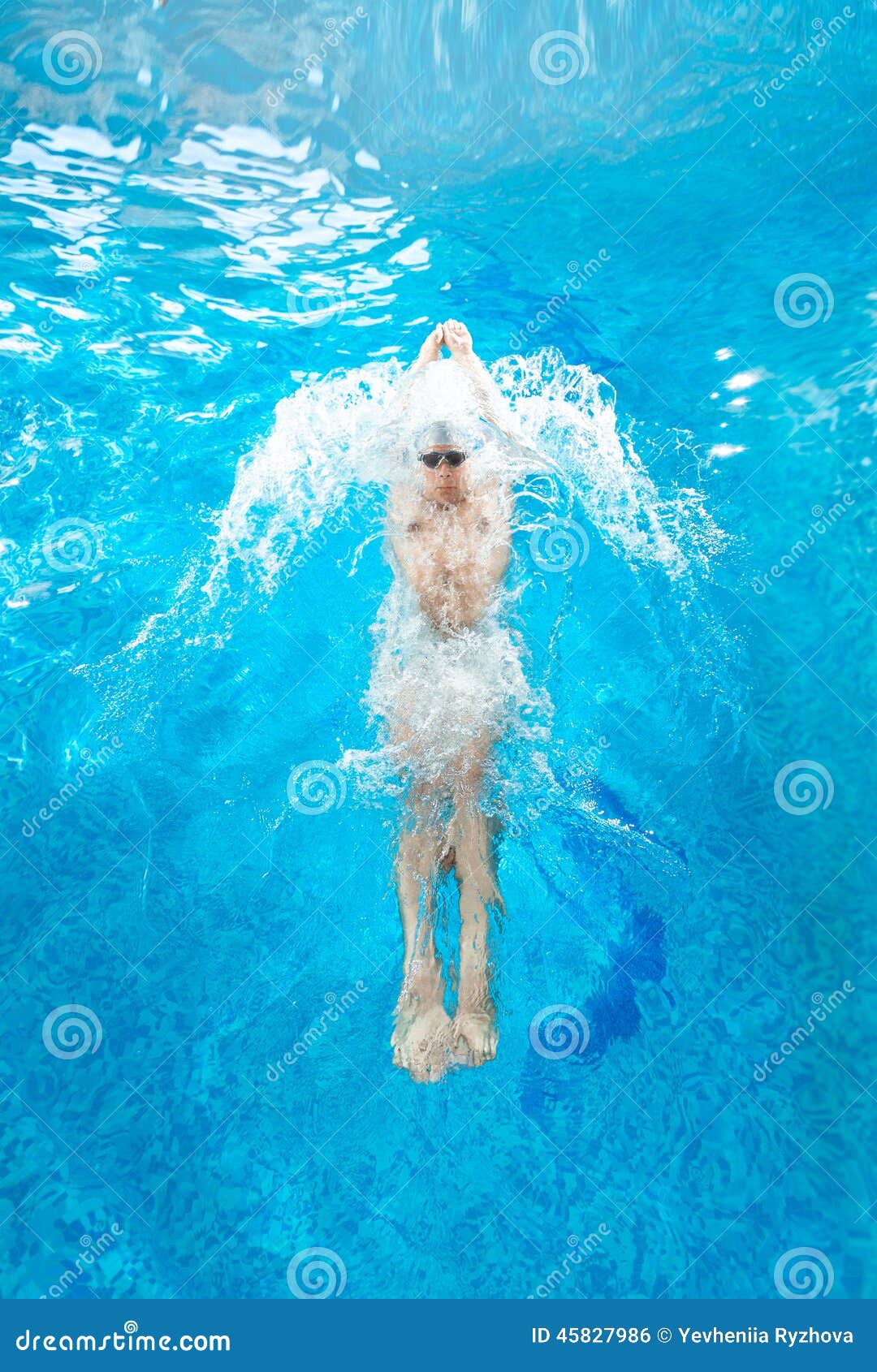 Athlete Man Swimming on Back at Pool Stock Photo - Image of power ...