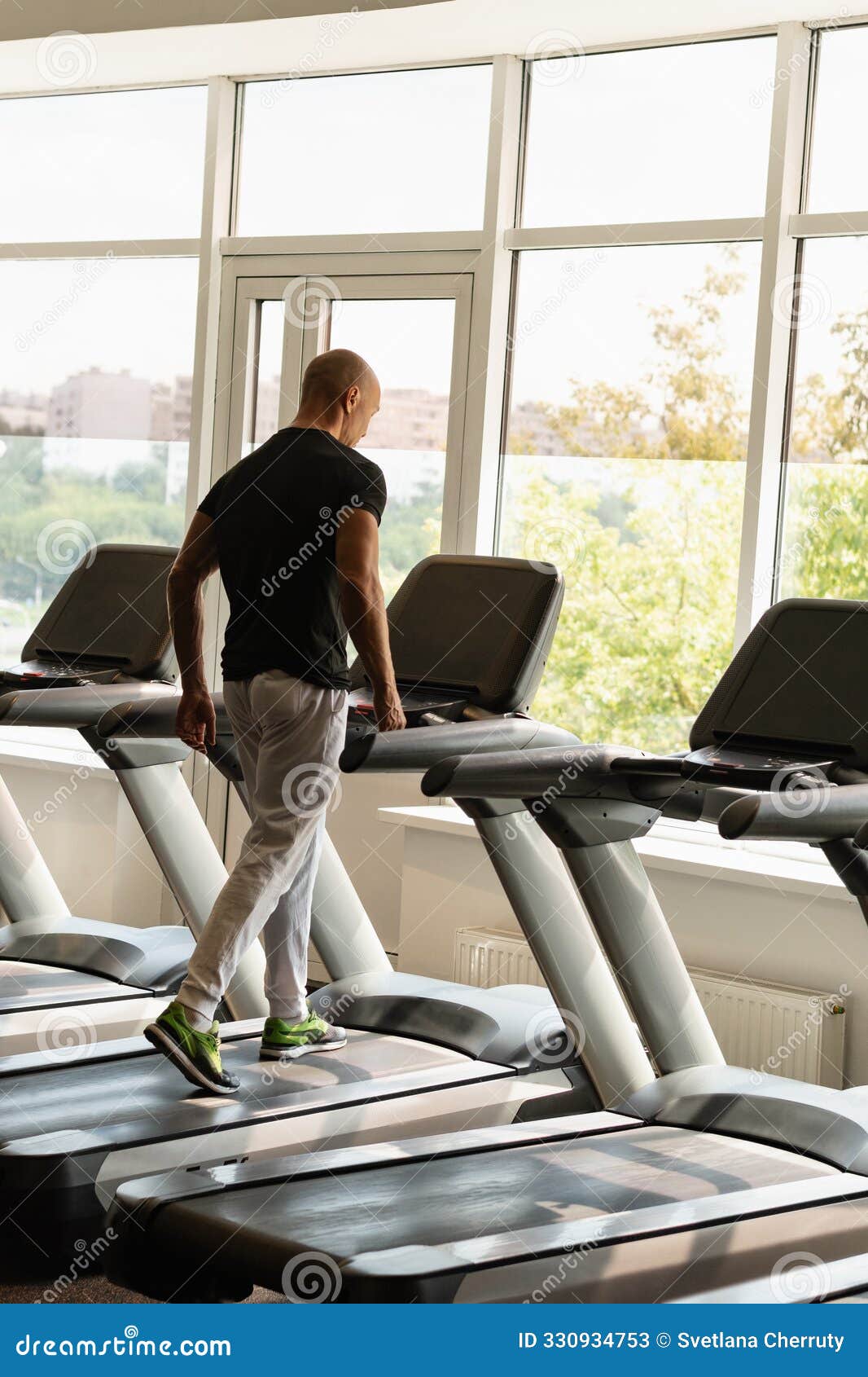 Athlete Man Walking on Running Track, Warming Up on Gym Treadmill ...