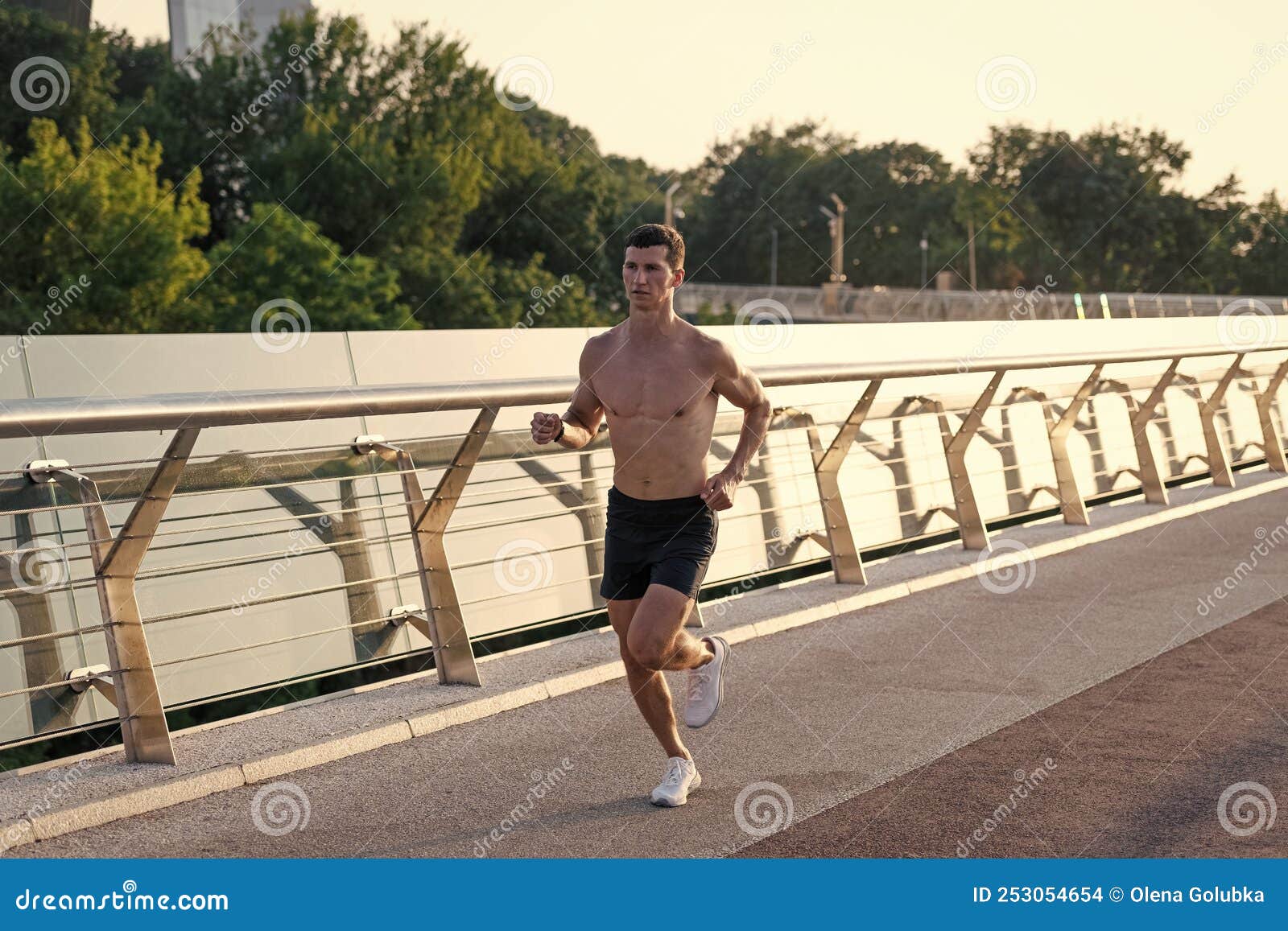 Athlete Man Runner with Muscular Torso Running Stock Photo - Image of ...