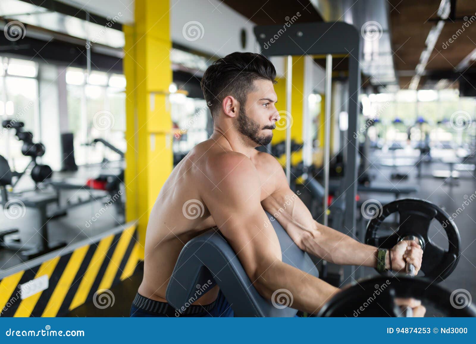 Athlete Muscular Bodybuilder in Gym Training Biceps Stock Image - Image ...