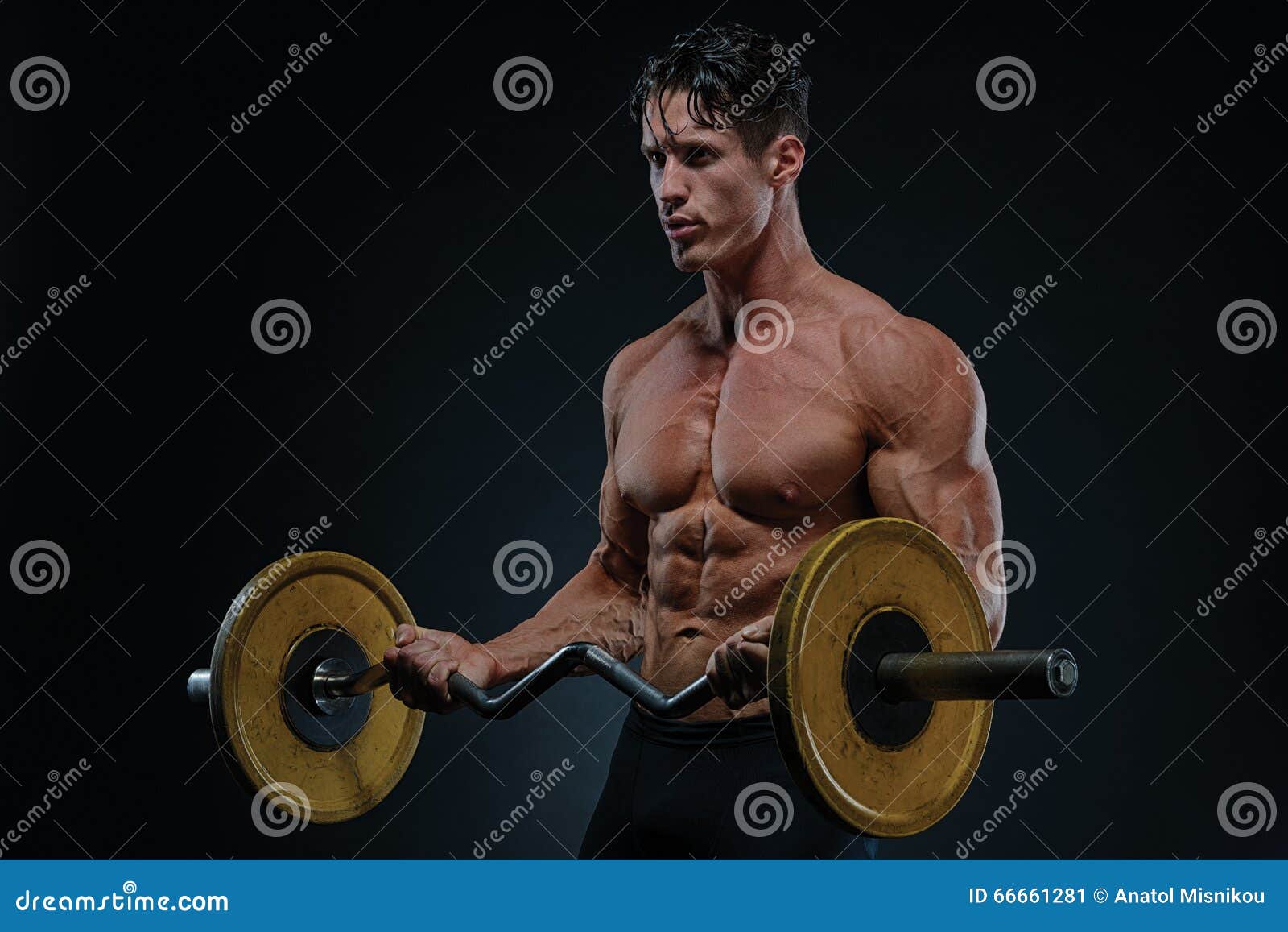 Athlete Muscular Bodybuilder Training Biceps Stock Image - Image of ...