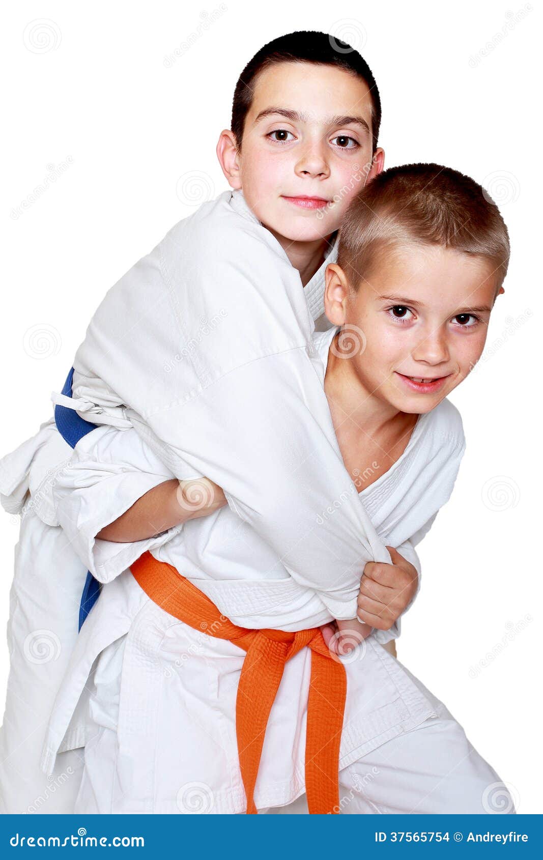 An Athlete with an Orange Belt Done a Grab for Throwing Athlete with a ...