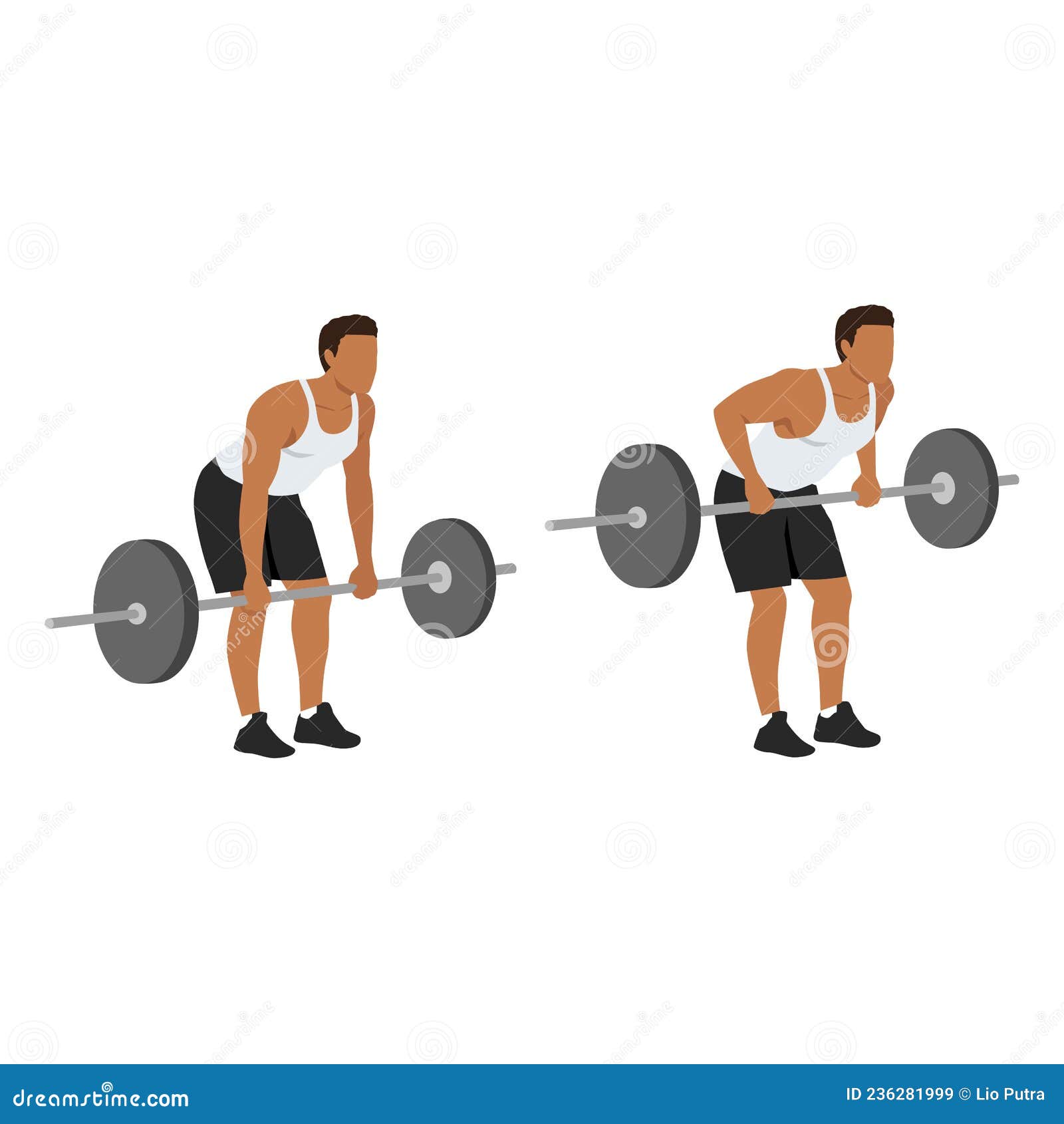 The Athlete Performs The Bent-over Barbell Rows From Floor Cartoon ... The Athlete Performs The Bent-over Barbell Rows From Floor Cartoon ...