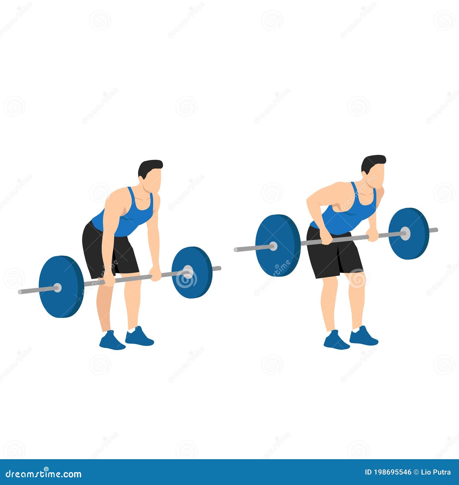 The Athlete Performs The Bent-over Barbell Rows From Floor Cartoon ... The Athlete Performs The Bent-over Barbell Rows From Floor Cartoon ...