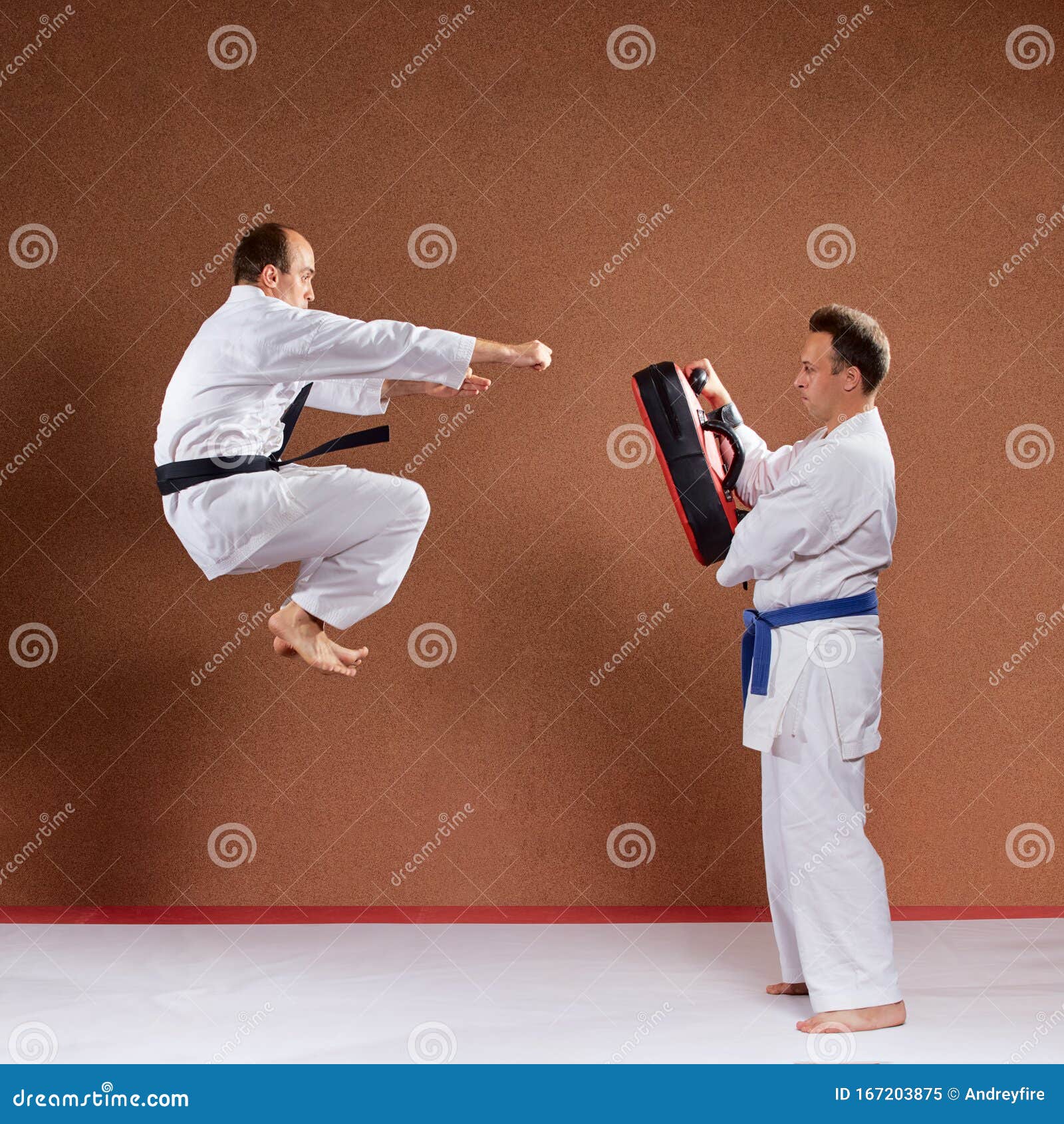 The Athlete Prepares To Kick His Foot in the Jump on the Simulator ...
