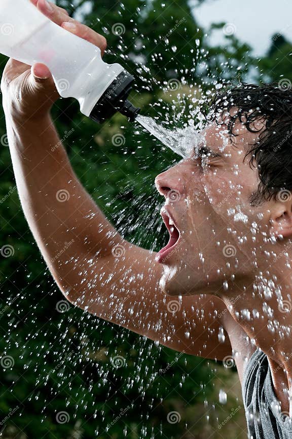 Athlete Refreshment with Water Stock Image - Image of exercising, male ...