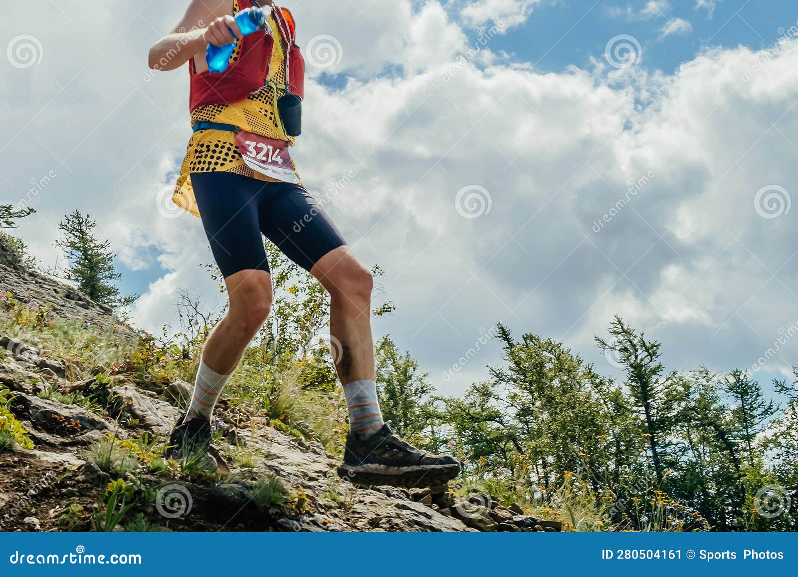 Athlete Runner Run Down Steep Mountainside Stock Image - Image of ...