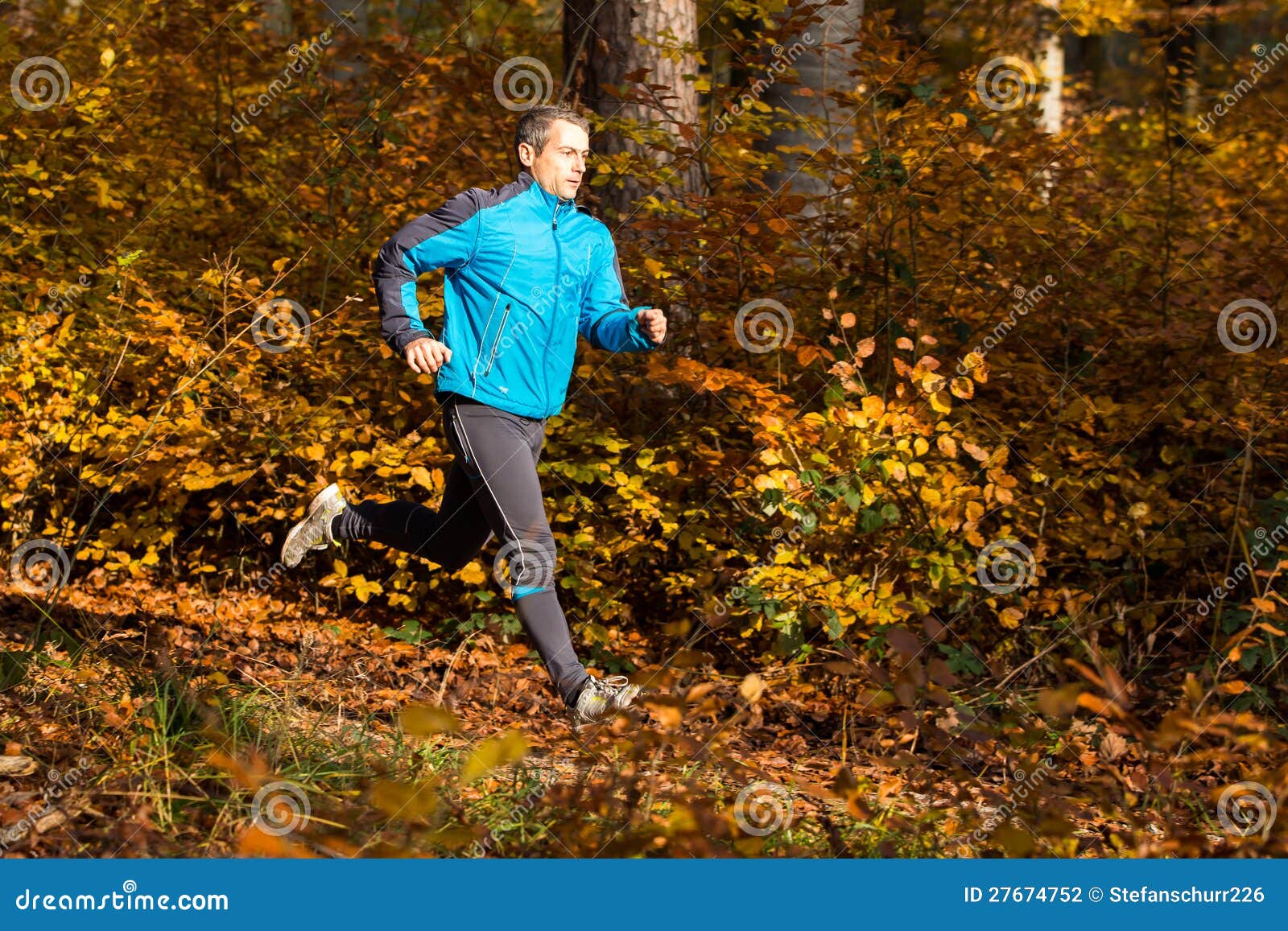 Athlete Running in the Forest in Autumn Stock Photo - Image of athlete ...