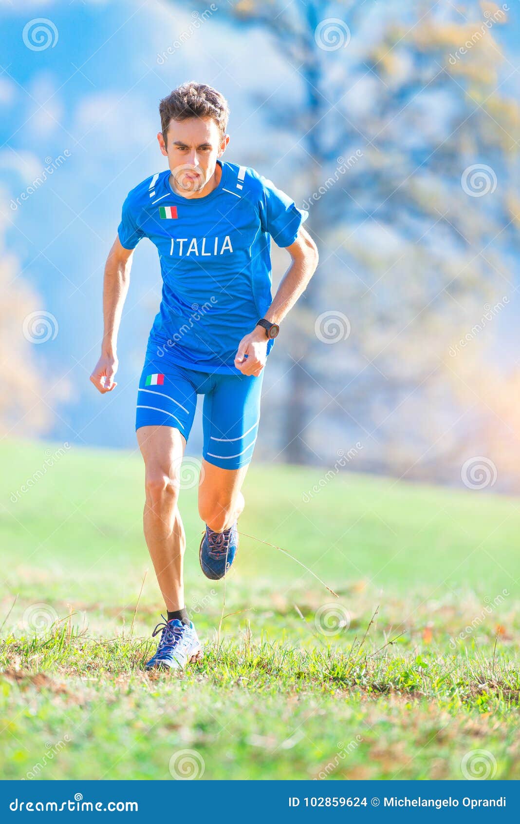 Athlete Running in the Mountains of the Italian National Team in Stock ...