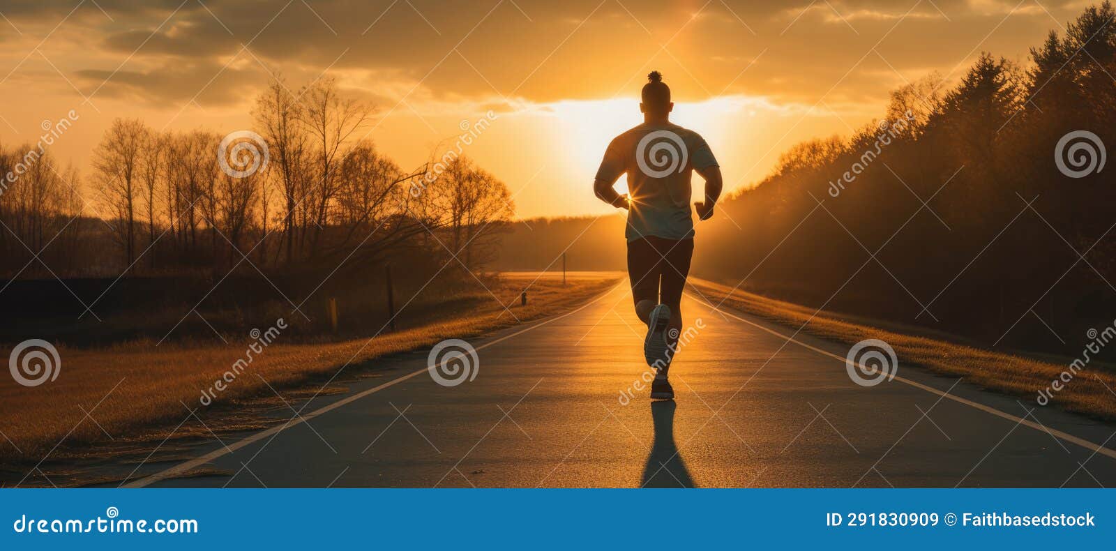 Athlete Running on Road at Sunrise. Stock Illustration - Illustration ...
