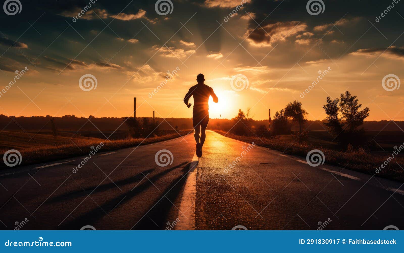 Athlete Running on Road at Sunrise. Stock Illustration - Illustration ...