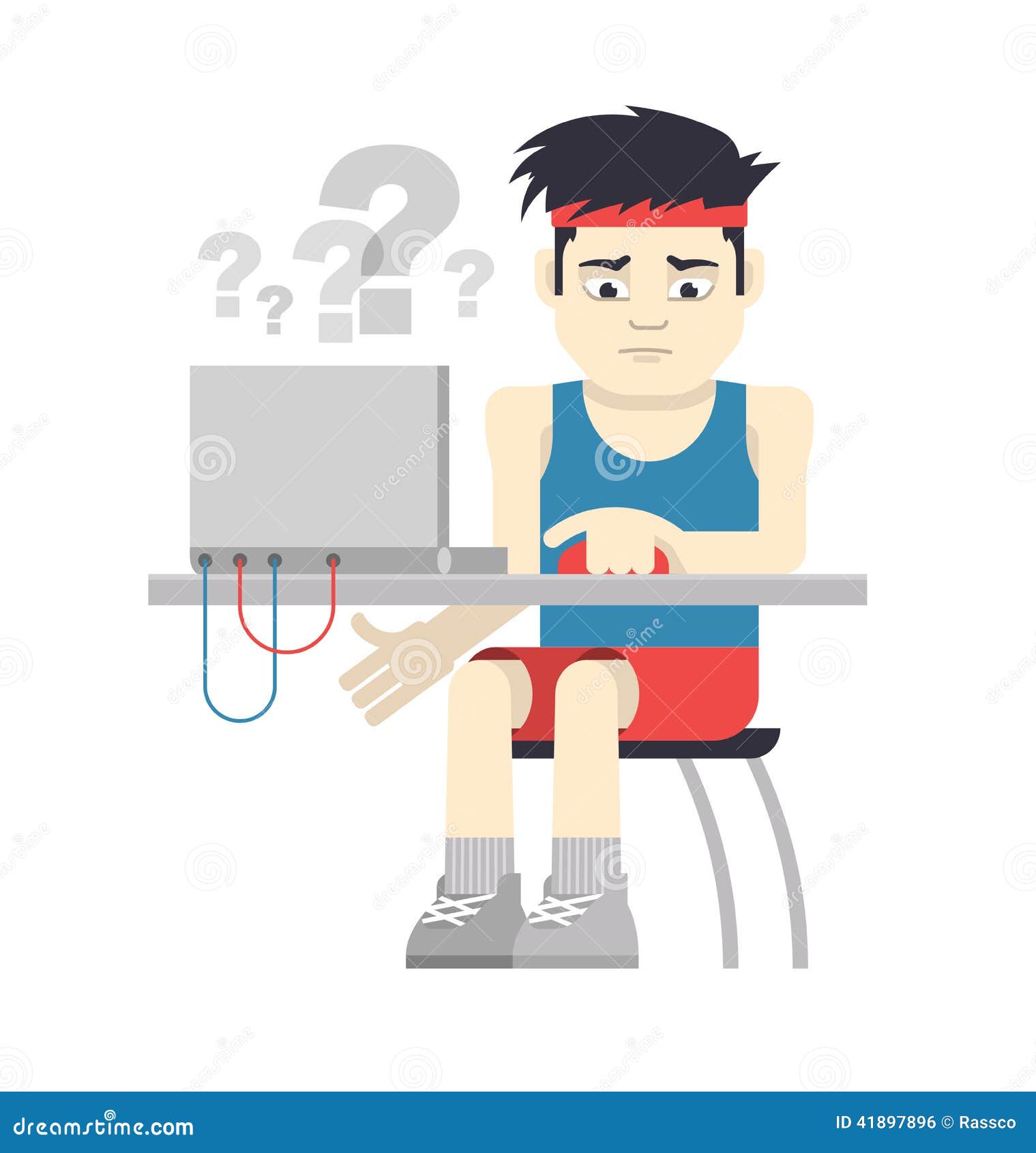 Athlete Sitting at the Computer Stock Vector - Illustration of athlete ...