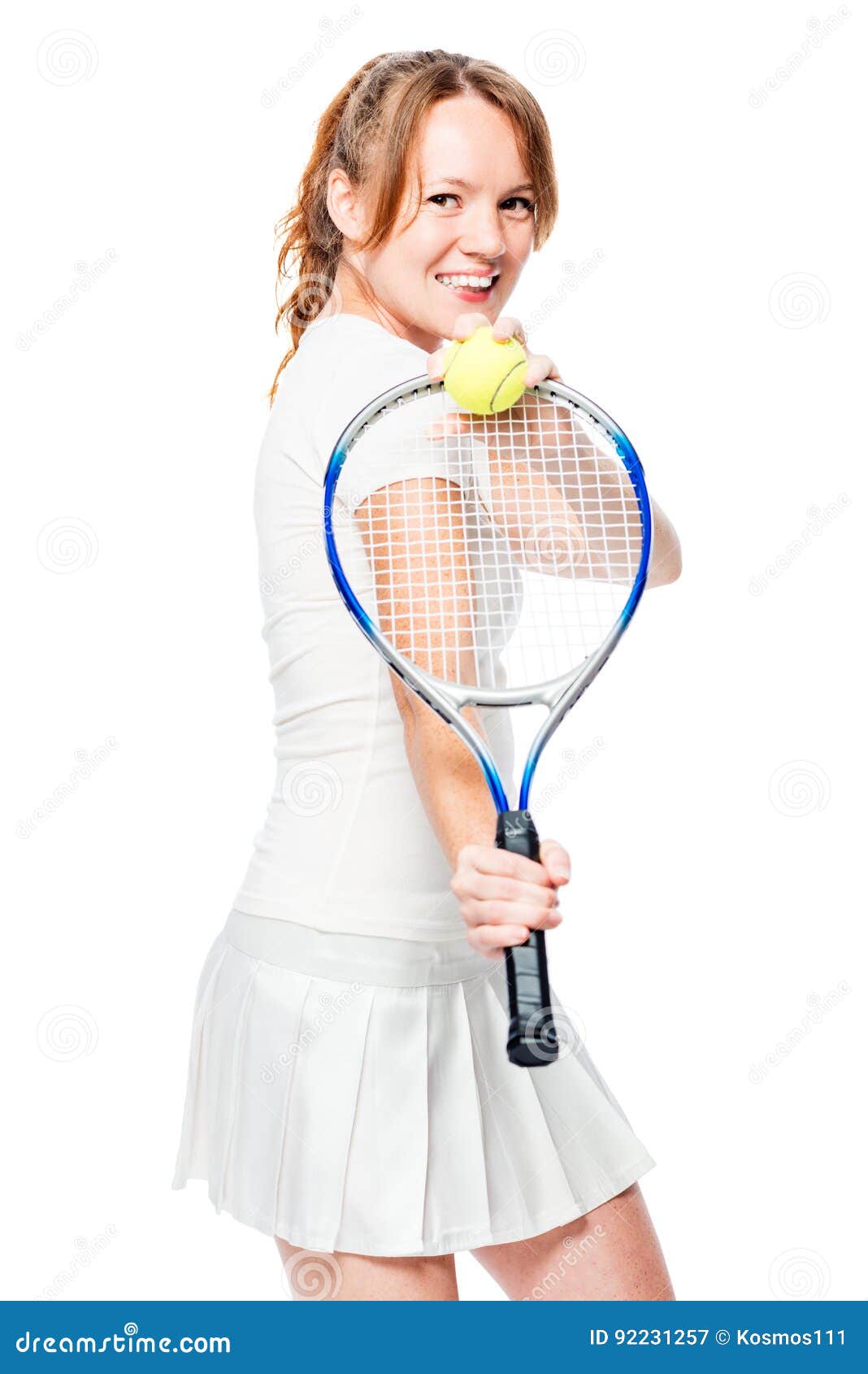 Athlete Slim and Beautiful with a Tennis Racket Pose Stock Image ...
