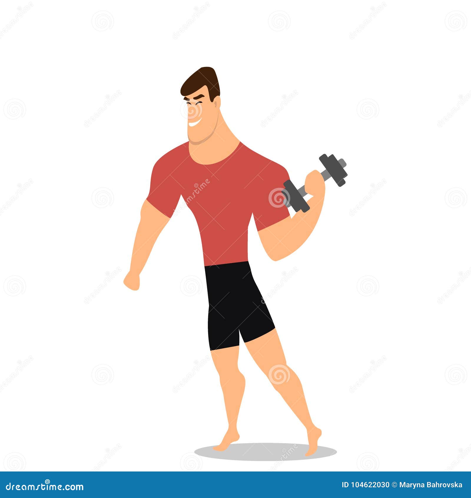 Athlete Strong Man Character Holding Dumbbell Vector Stock