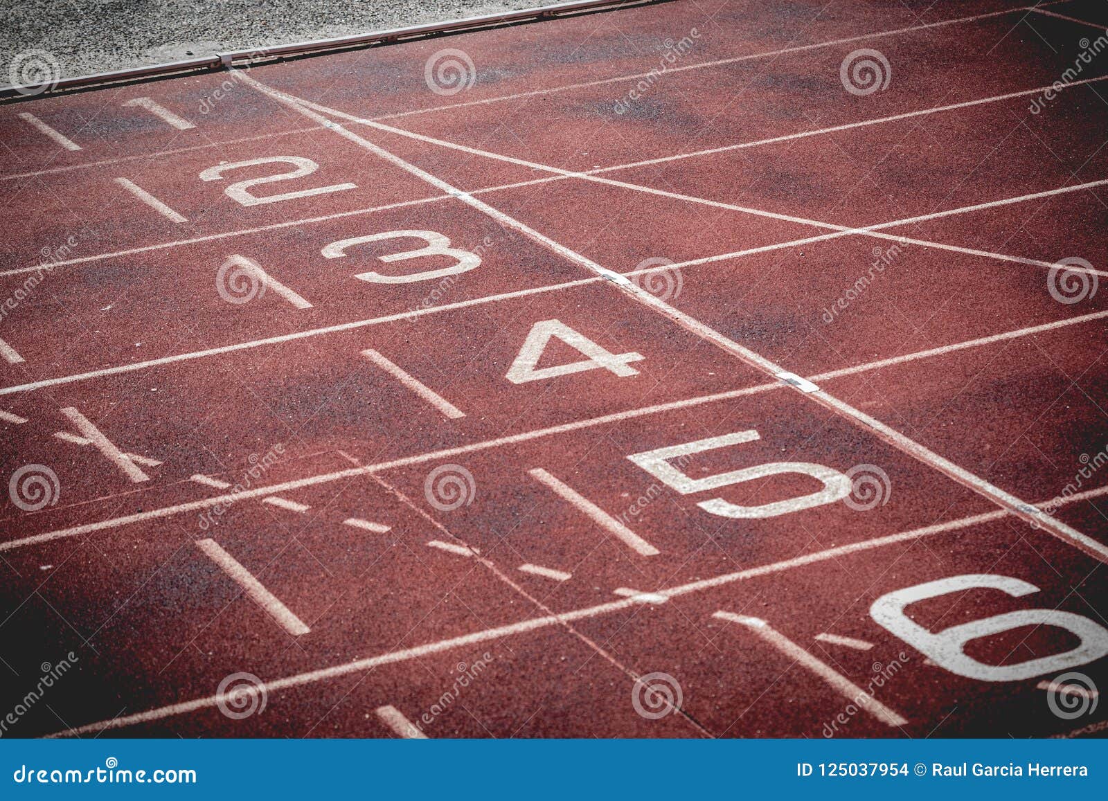 Athlete Track or Running Track with Six Numbers and Lanes. Stock Photo ...