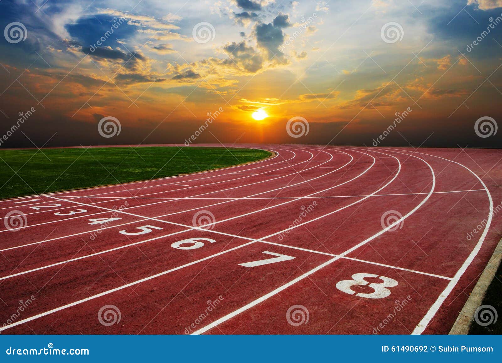 Athlete Run Track Grass Background. Sprinter Training At Stadium Track ...