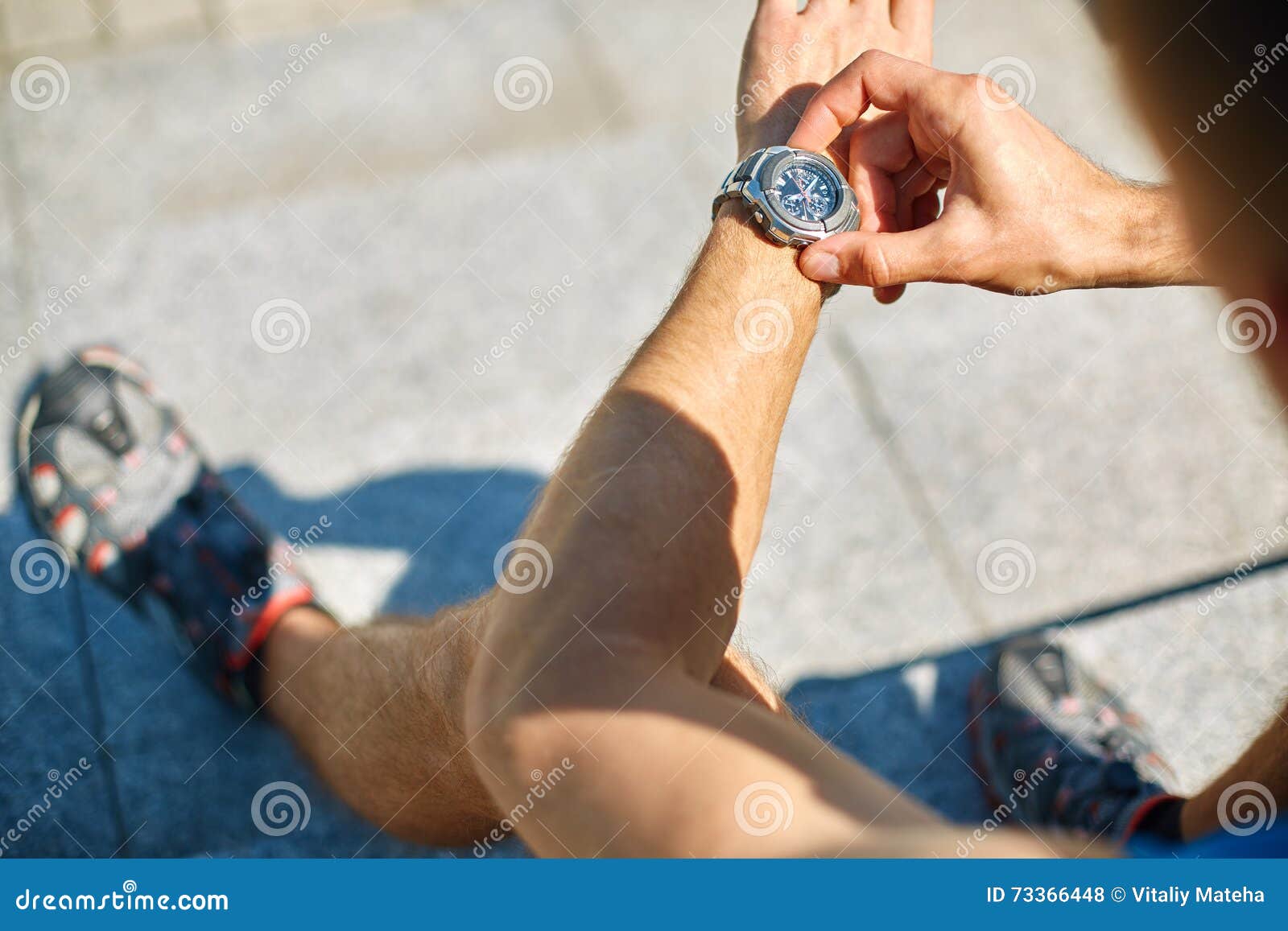 Athlete with watch stock photo. Image of person, footpath - 73366448