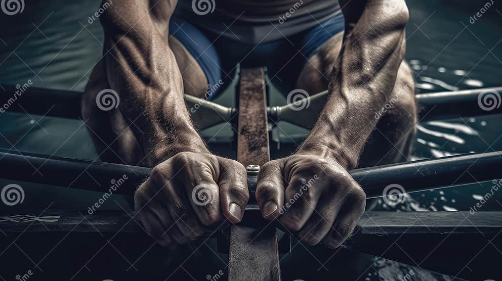 Athletes Arms Pulling on a Rowing Machine. Generative AI Stock Image ...