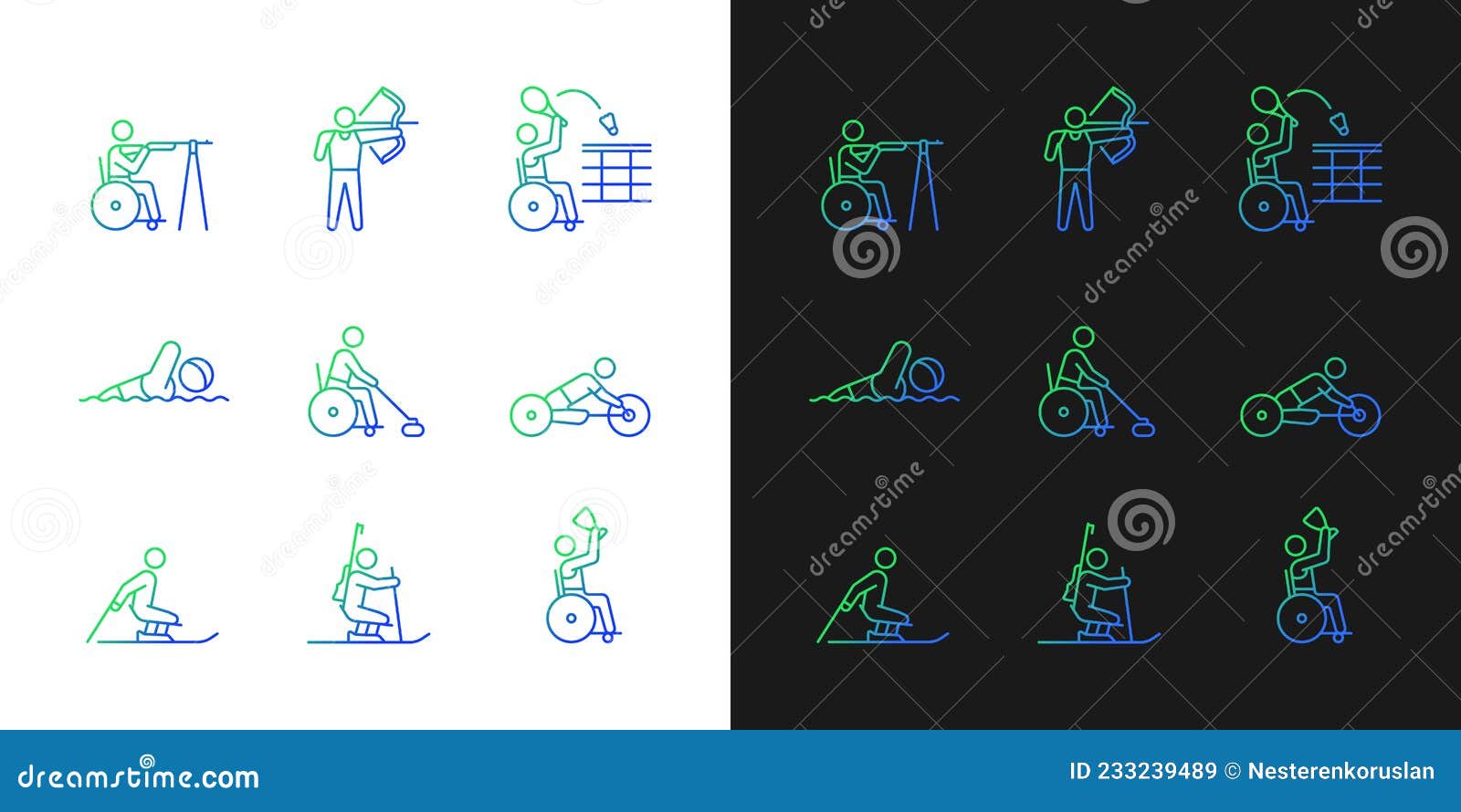 Athletes with Disabilities Gradient Icons Set for Dark and Light Mode ...