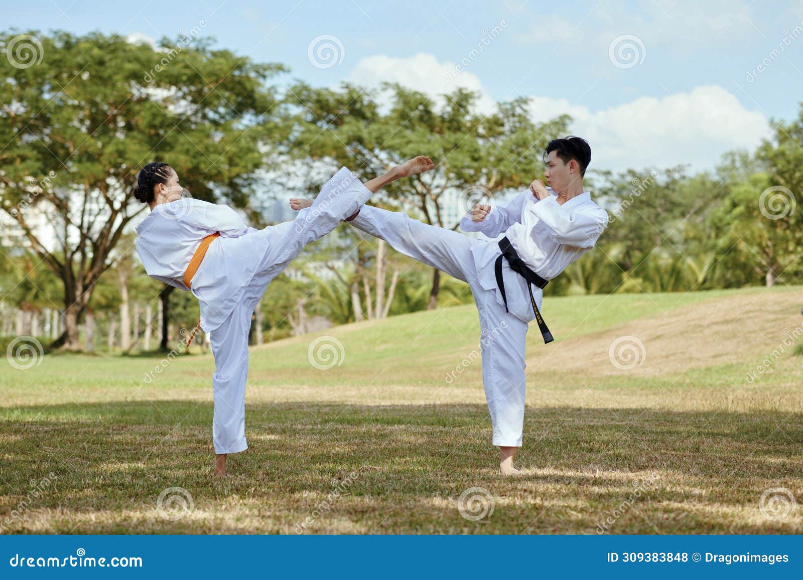 Athletes Doing Side High Kick Stock Photo - Image of female, practice ...