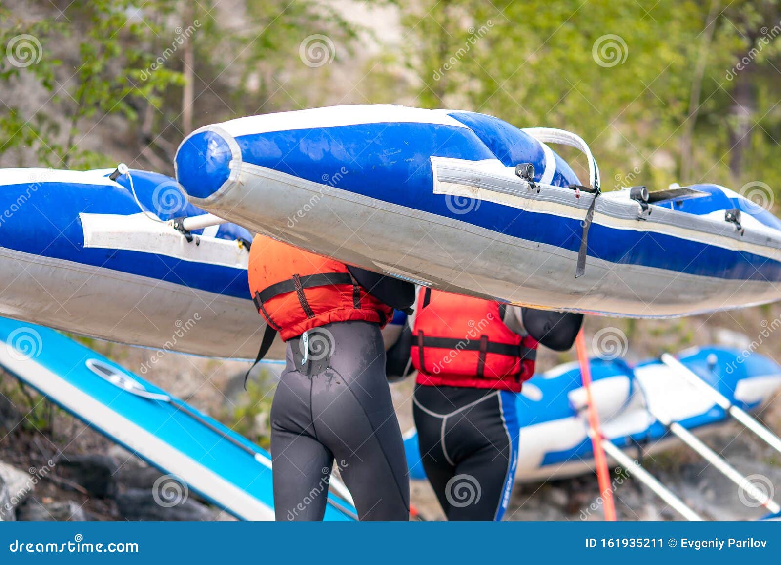 Athletes Man Carry Kayak for Rafting on Water Stock Image - Image of ...