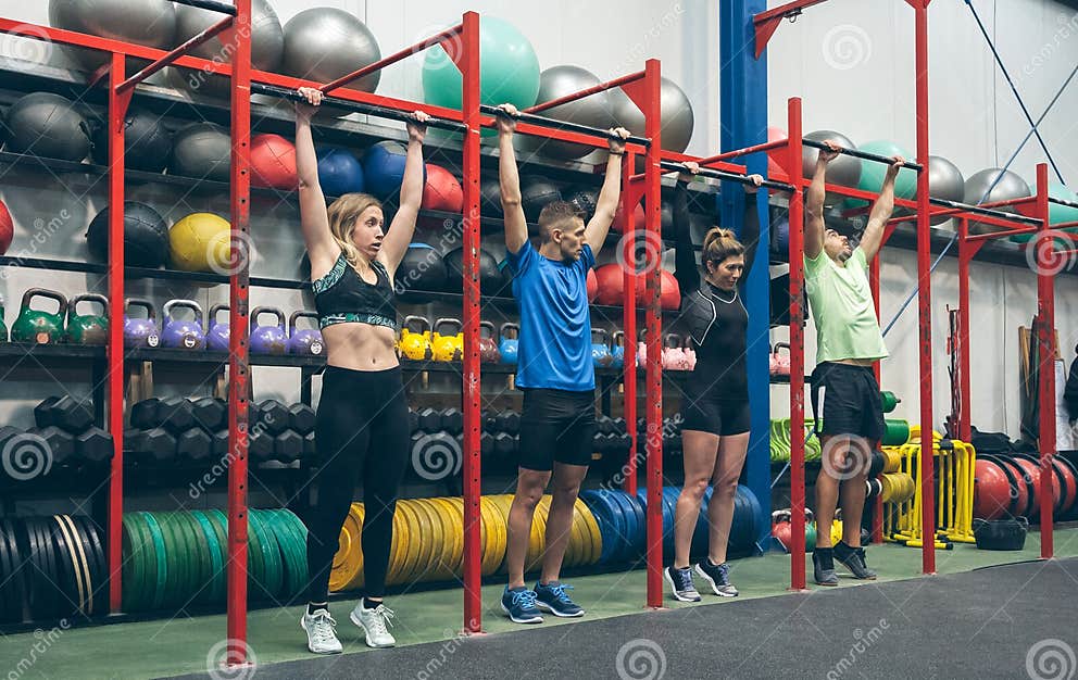 Athletes Ready To Do Pull Ups in the Box Stock Photo - Image of active ...