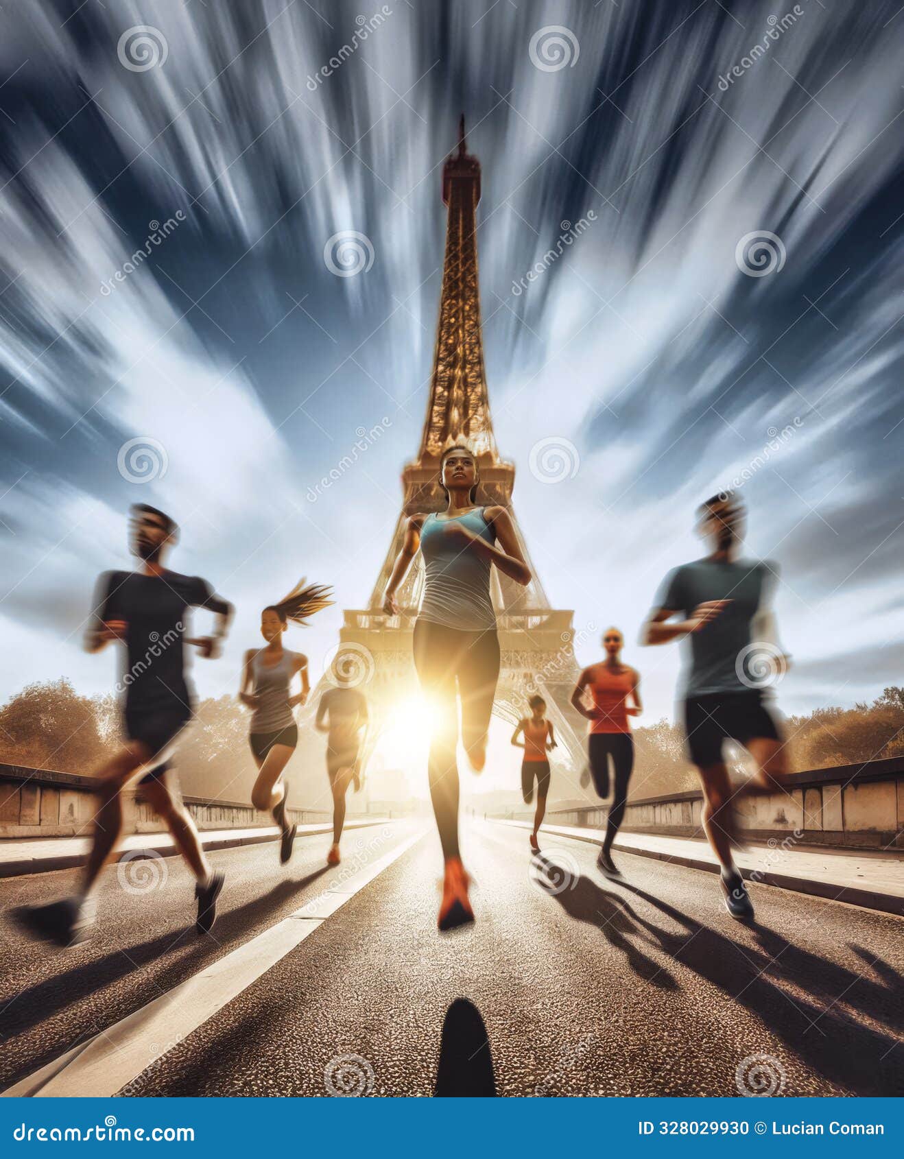 Athletes Running Competition, Eiffel Tower in Background ,motion Blur ...
