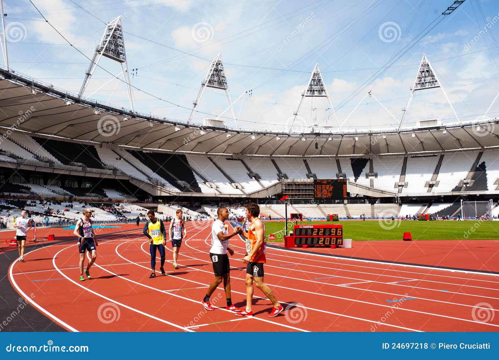 Athletes Shaking Hands in Olympic Stadium Editorial Stock Photo - Image ...
