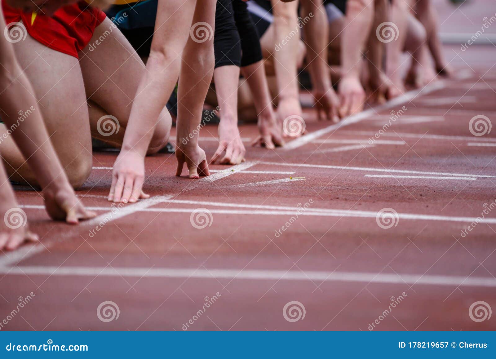 Hands at Starting Line on Track and Field Stock Image - Image of energy ...
