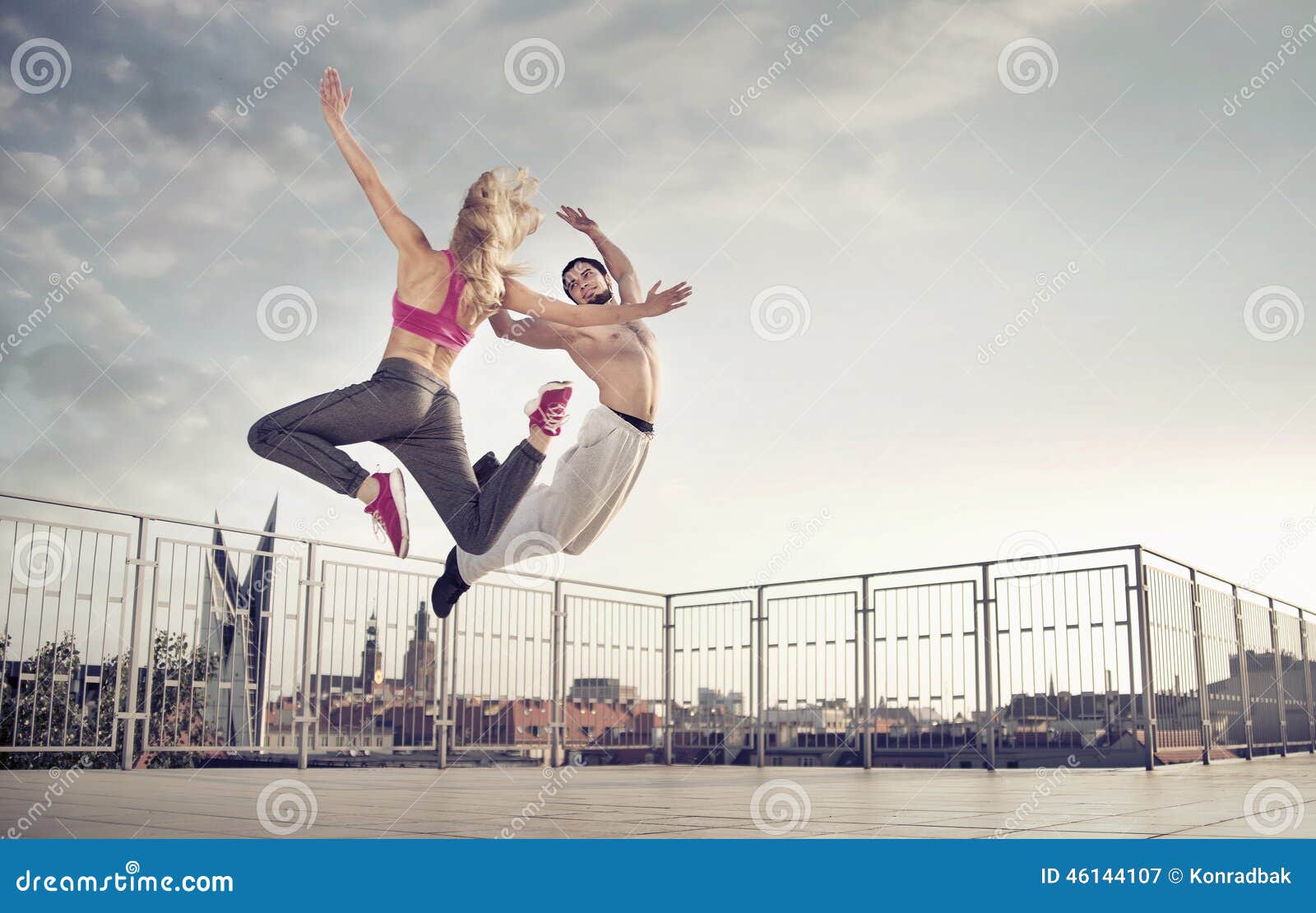 Athletic Couple during the Jump Training Stock Image - Image of beauty ...