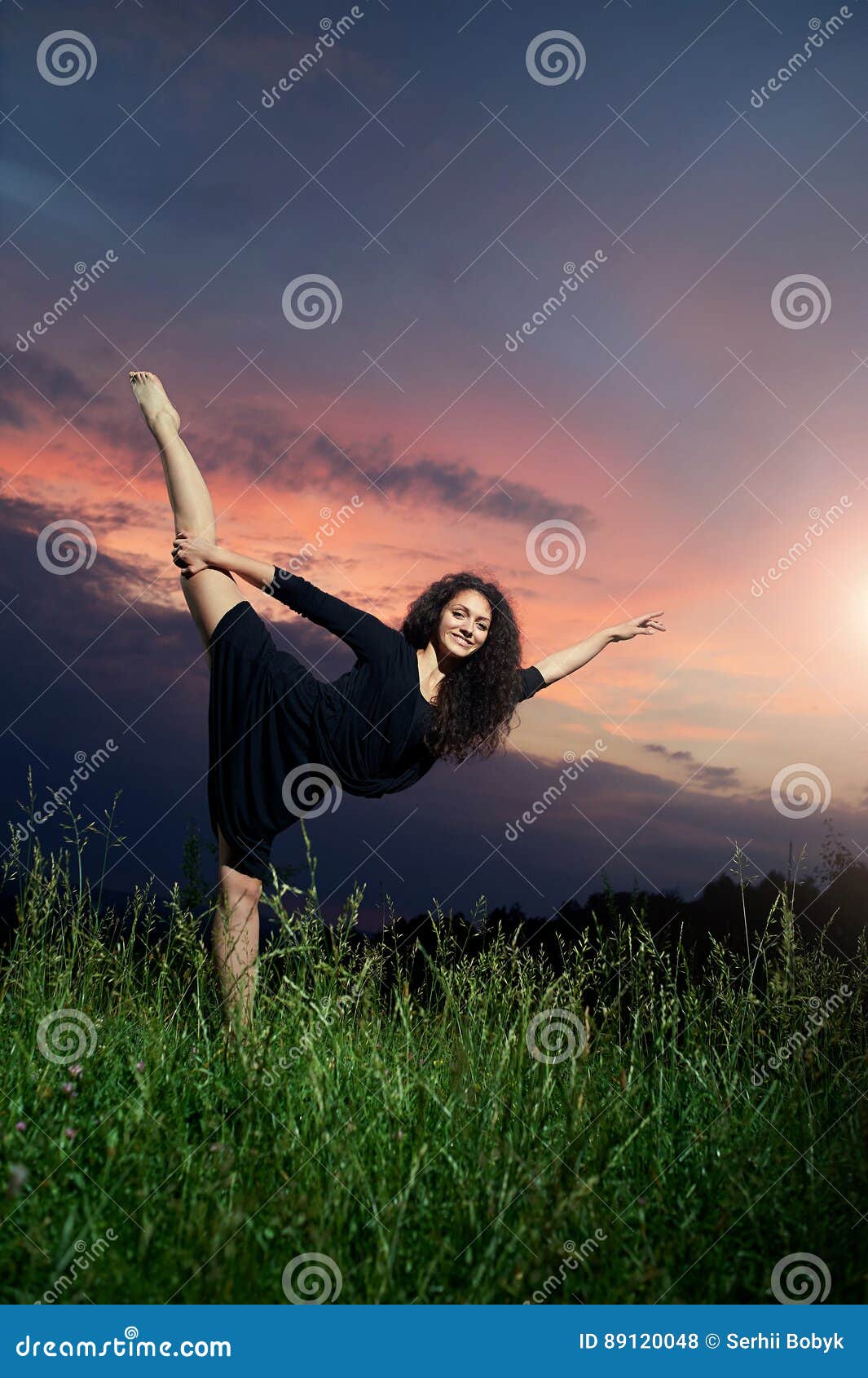 Side Splits Dance Pose By Woman Against Yellow Stock Image ...