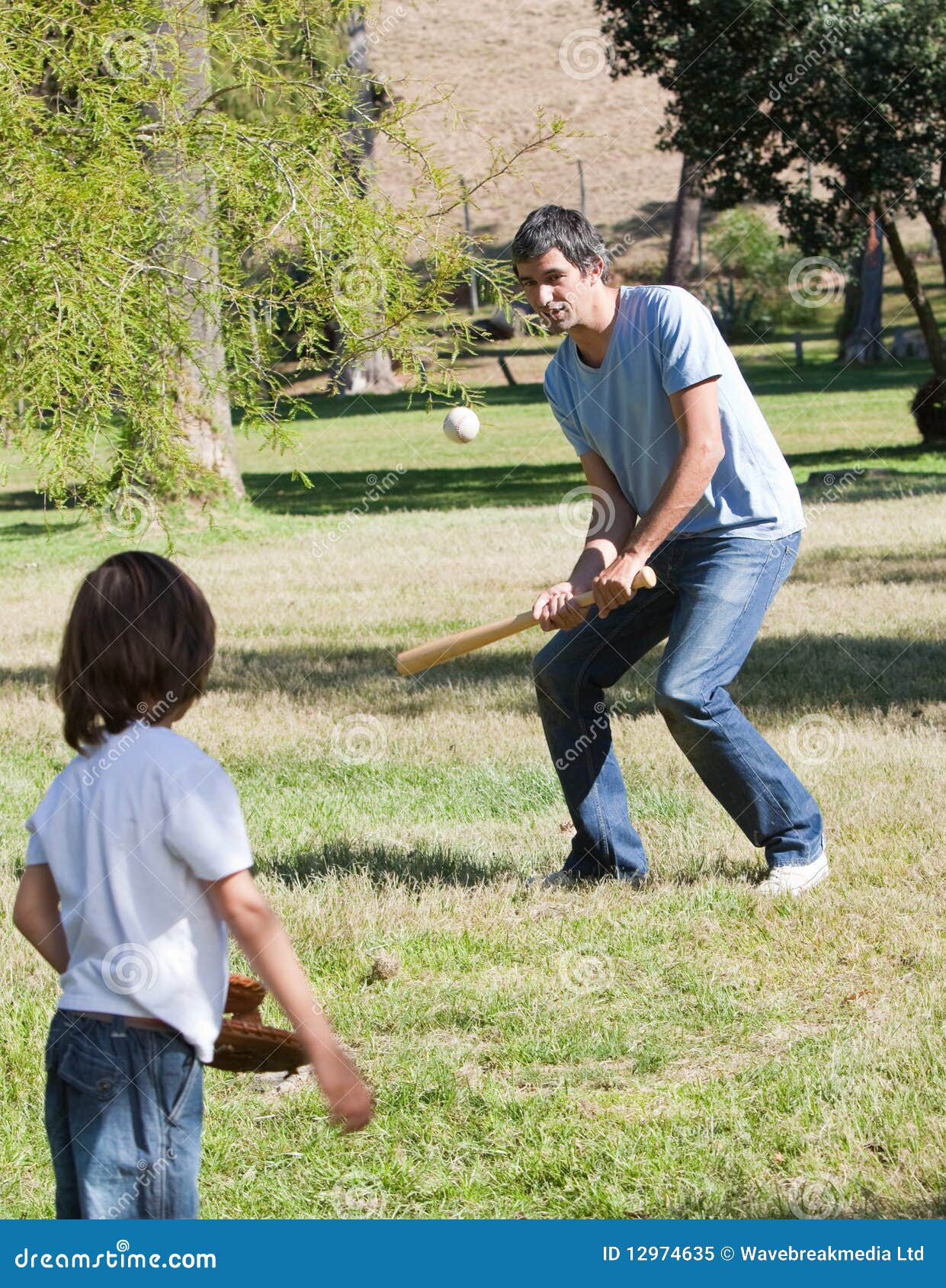 Athletic Father Playing Baseball with His Son Stock Image - Image of ...